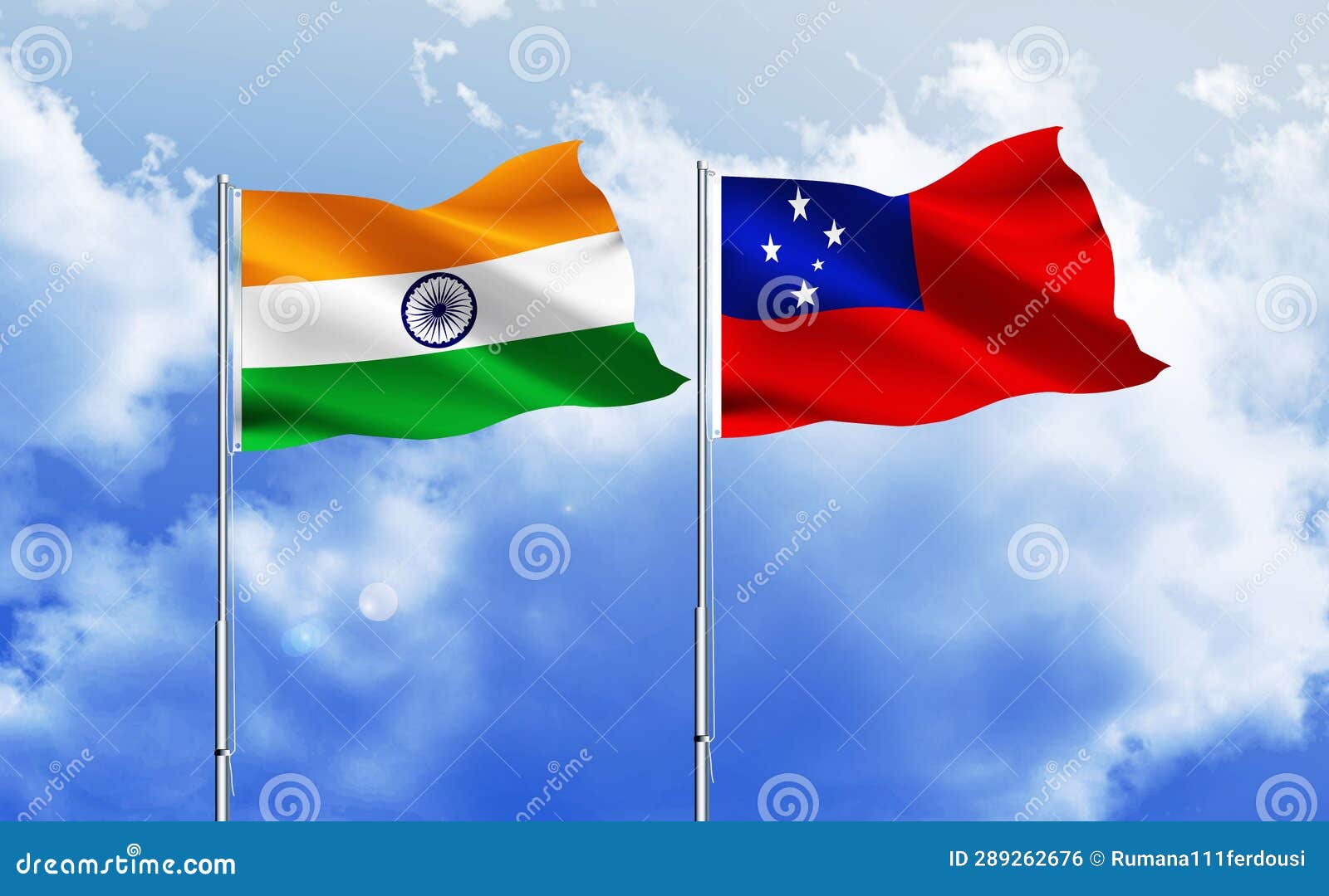 Indian,Samoa Flags Together Waving Against Blue Sky Stock Illustration ...