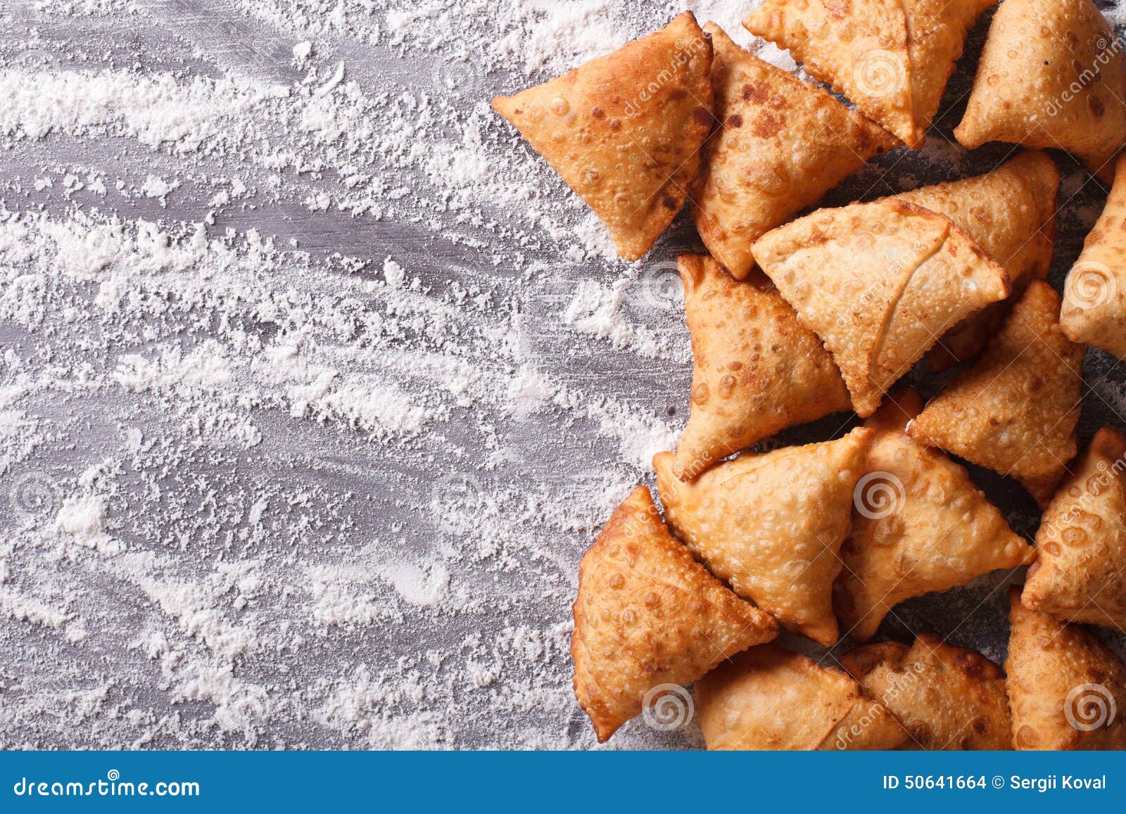 Indian Samosa Pastry on a Floured Table. Horizontal Top View Stock ...