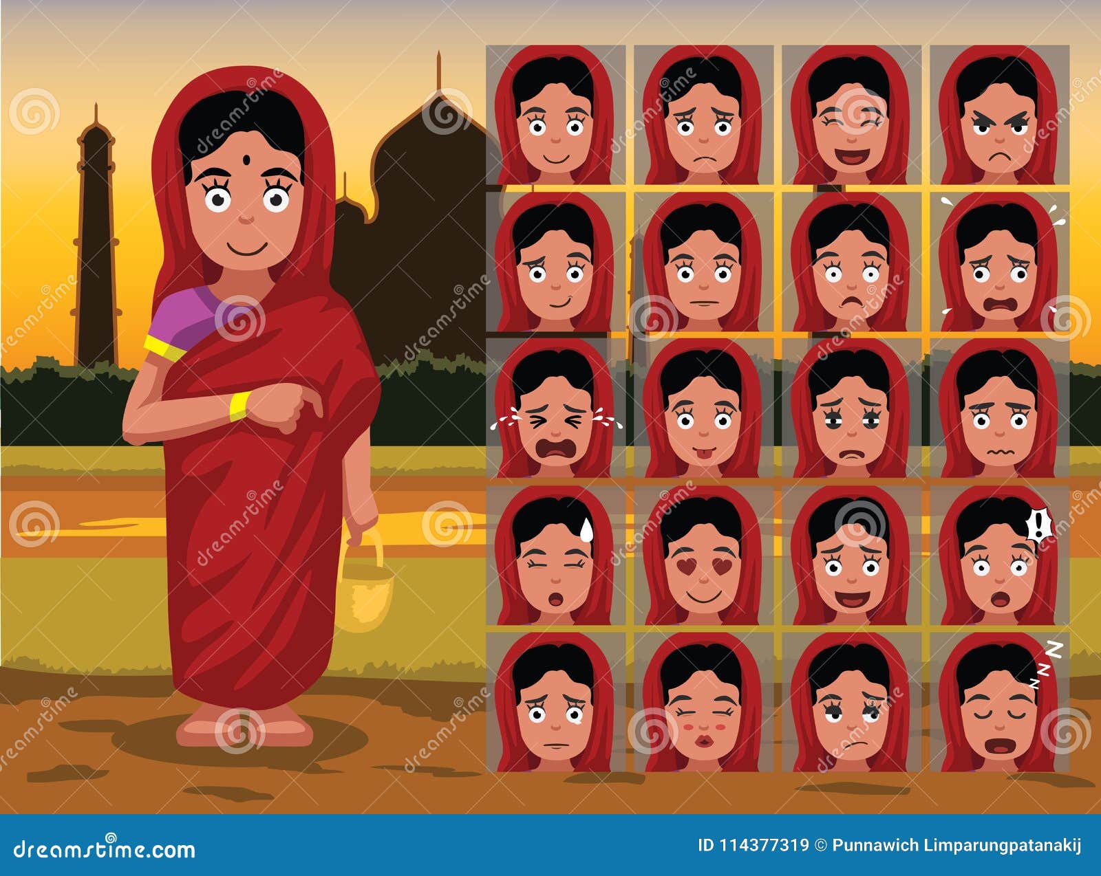 Indian Savitri Cartoon Emotion Faces Vector Illustration Stock Vector ...