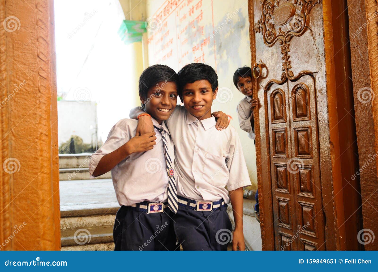 Indian School Boys Smiling at the School Gate Editorial Photo - Image ...