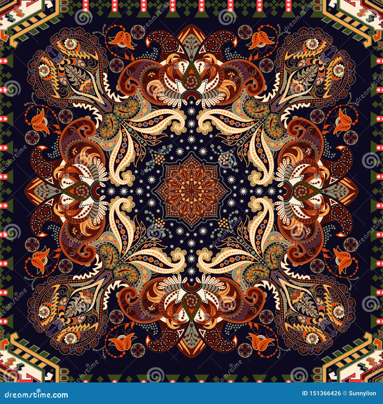 Indian Seamless Ornament. Vector Symmetric Pattern, Ethnic Style ...