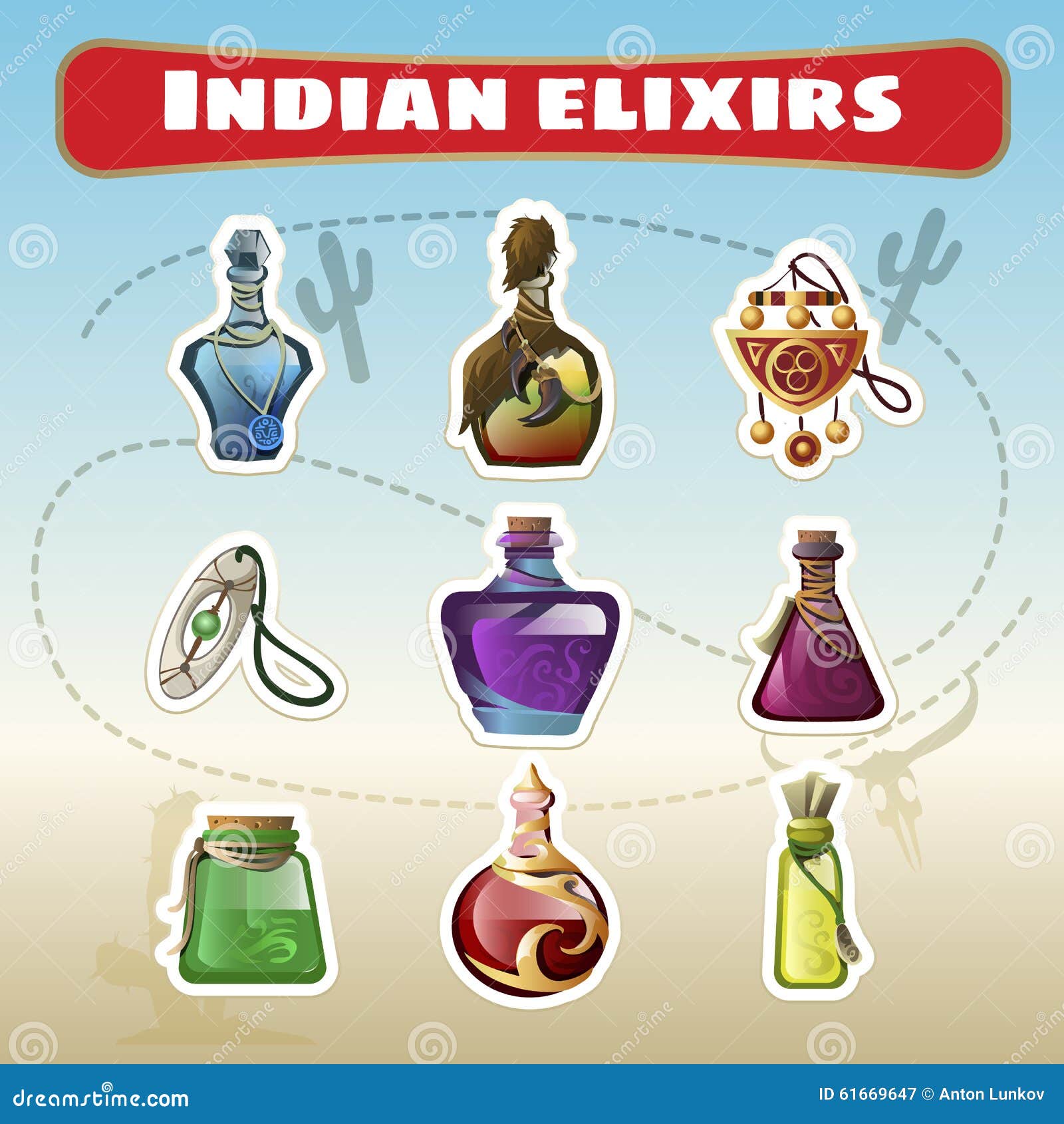 The Indian set of elixirs stock vector. Illustration of alchemist ...