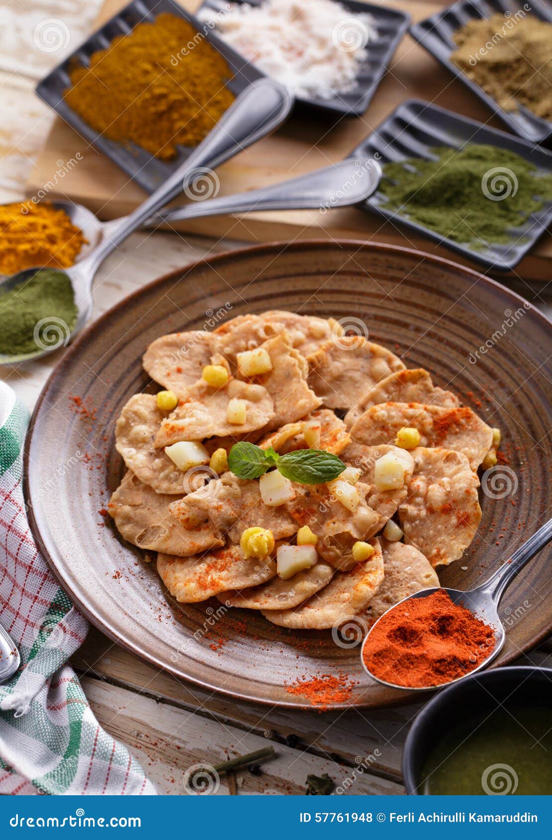 Indian snack papri chaat stock photo. Image of garnished - 57761948