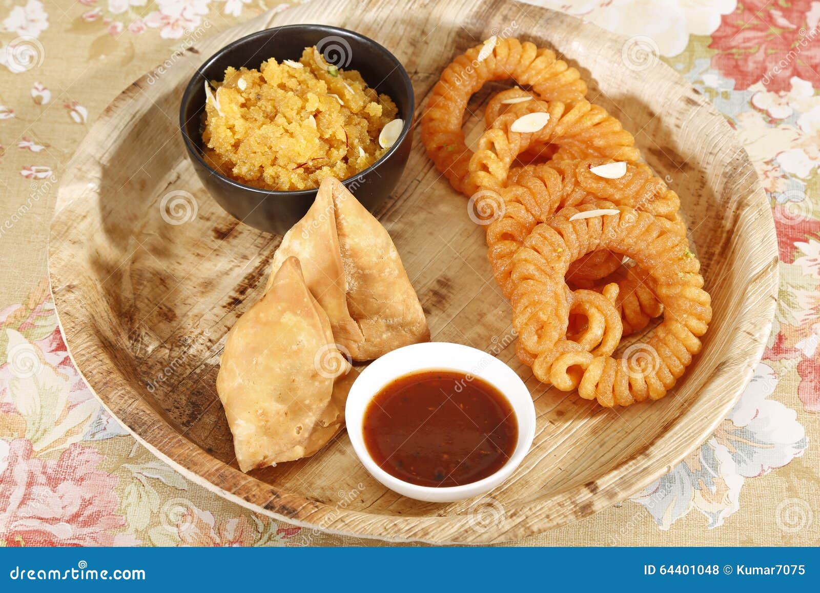 Indian Snacks Samosa Halwa & Imerti Stock Photo - Image of food, cheese ...