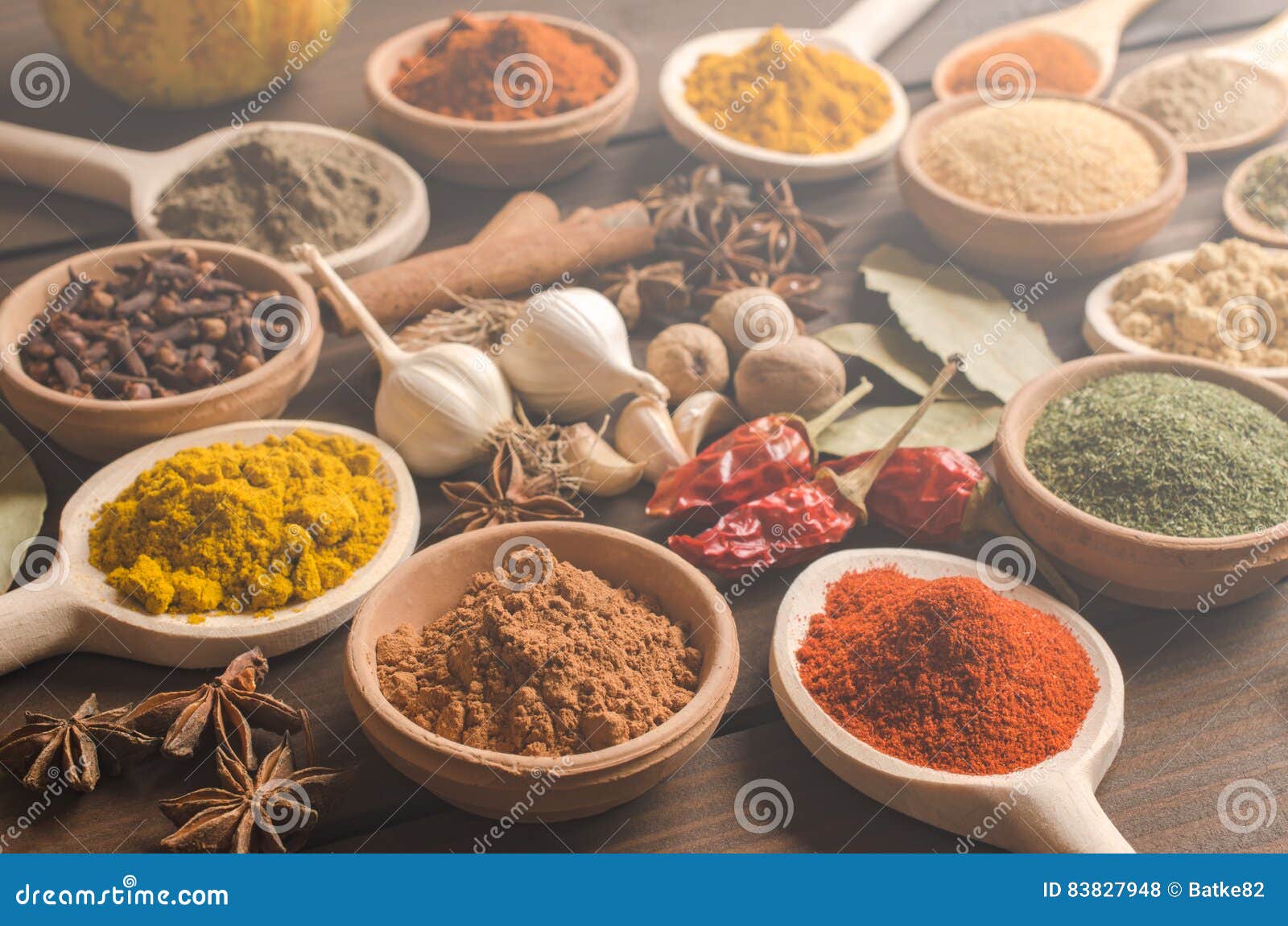 Indian Spices on Wooden Table Background Stock Photo - Image of concept ...