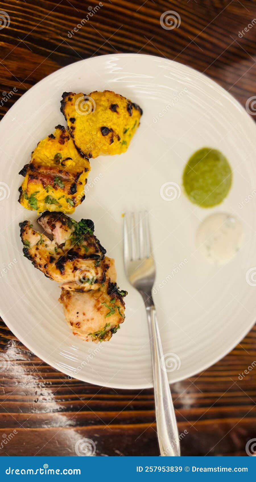 Indian starter stock image. Image of paneer, sauce, fork - 257953839