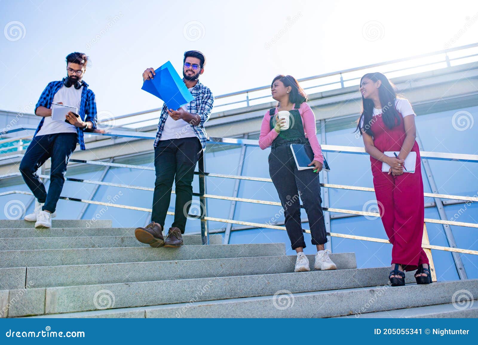 Indian Students Keeping Distance and Do Home Work Outdoors Stock Image ...