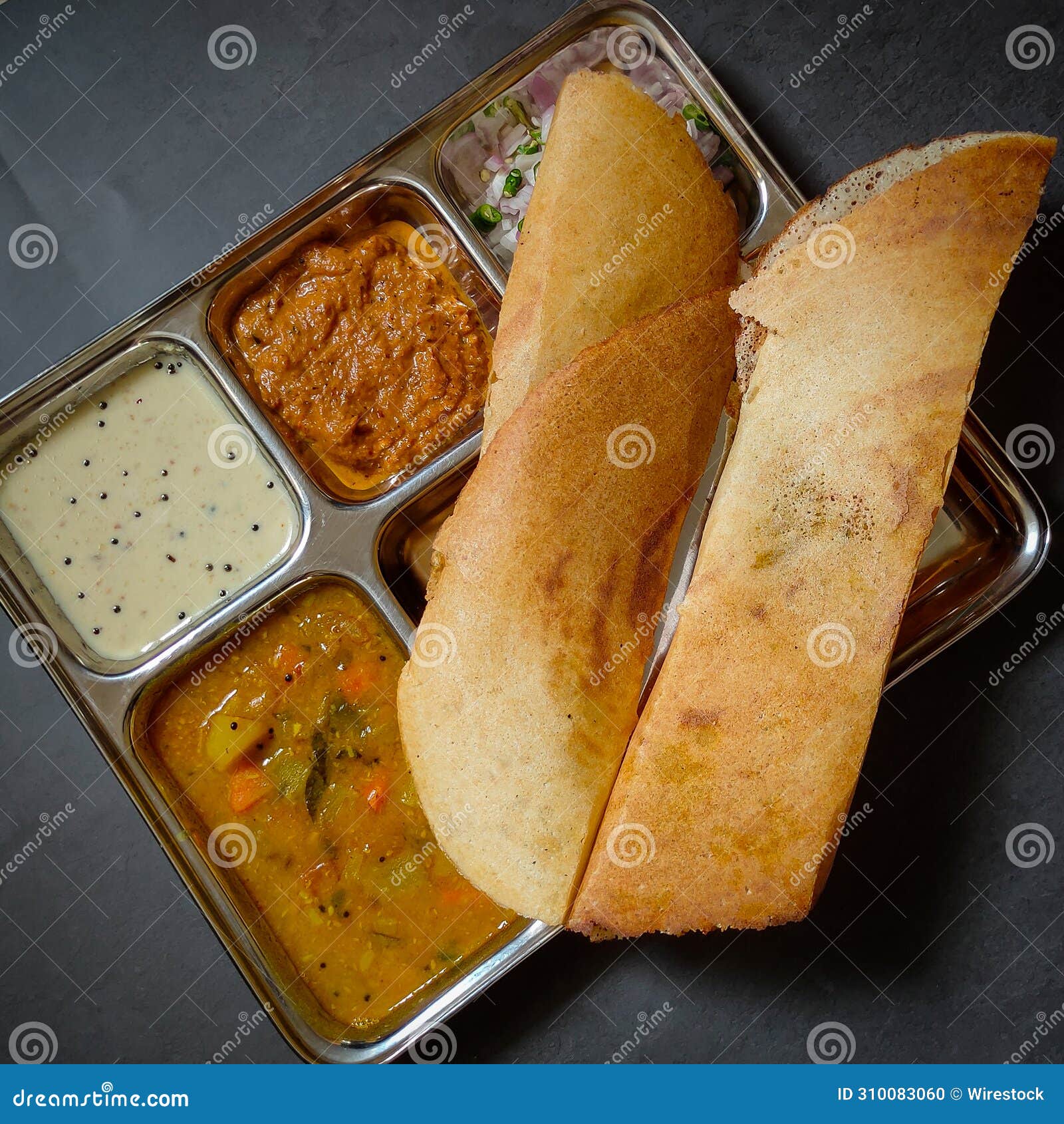 Indian Style DOSA in a Container with Compartments for Side Dishes ...