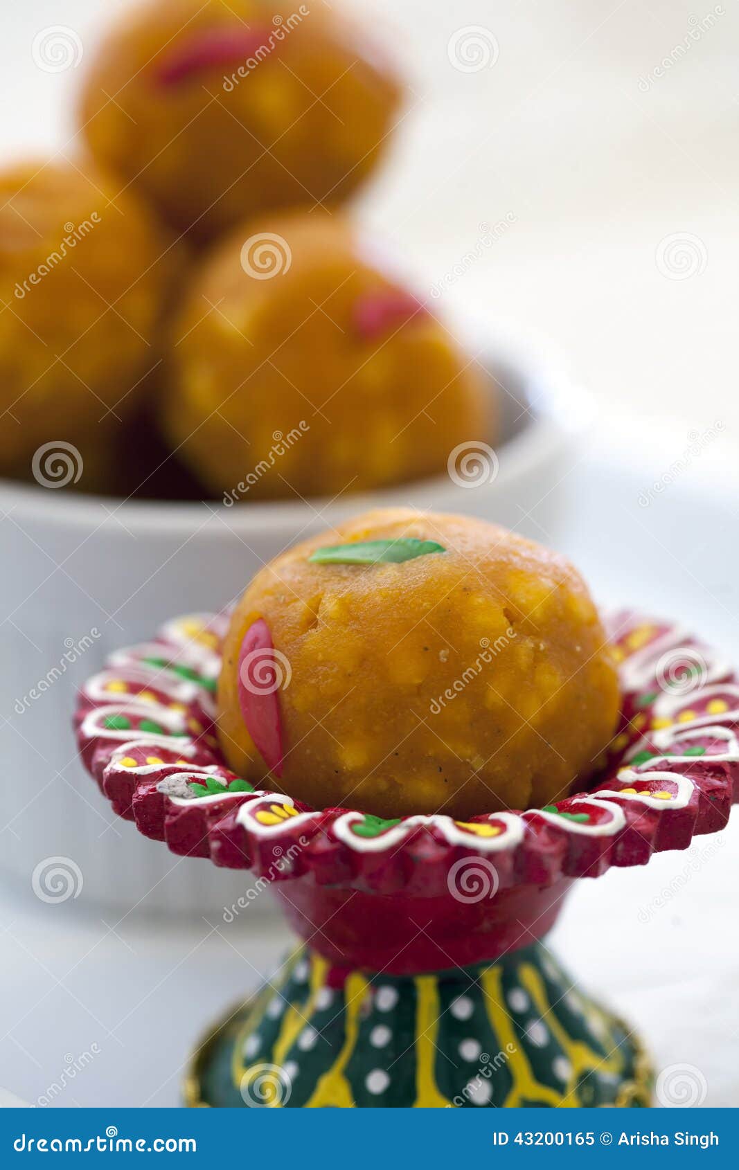 Indian Sweet Laddu in a Colorful Red Dish Stock Image - Image of kesar ...