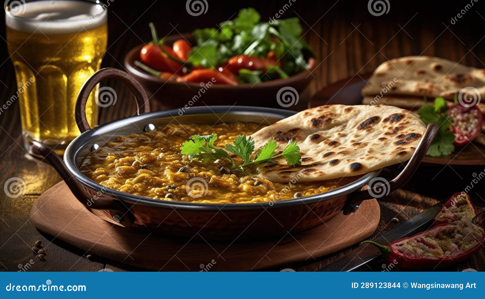 Indian Tarka Dal Curry with Roti and Beer Generative AI Stock Photo ...