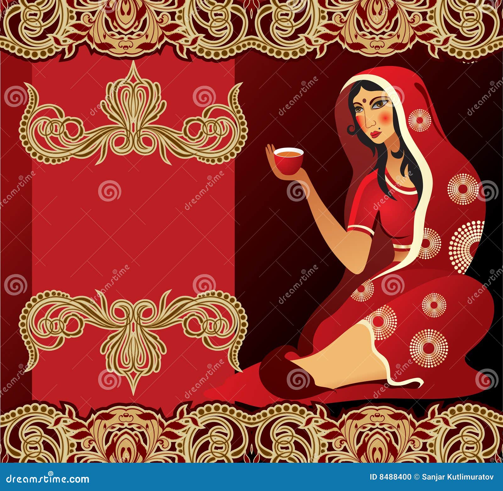 Indian tea woman stock illustration. Illustration of floral - 8488400