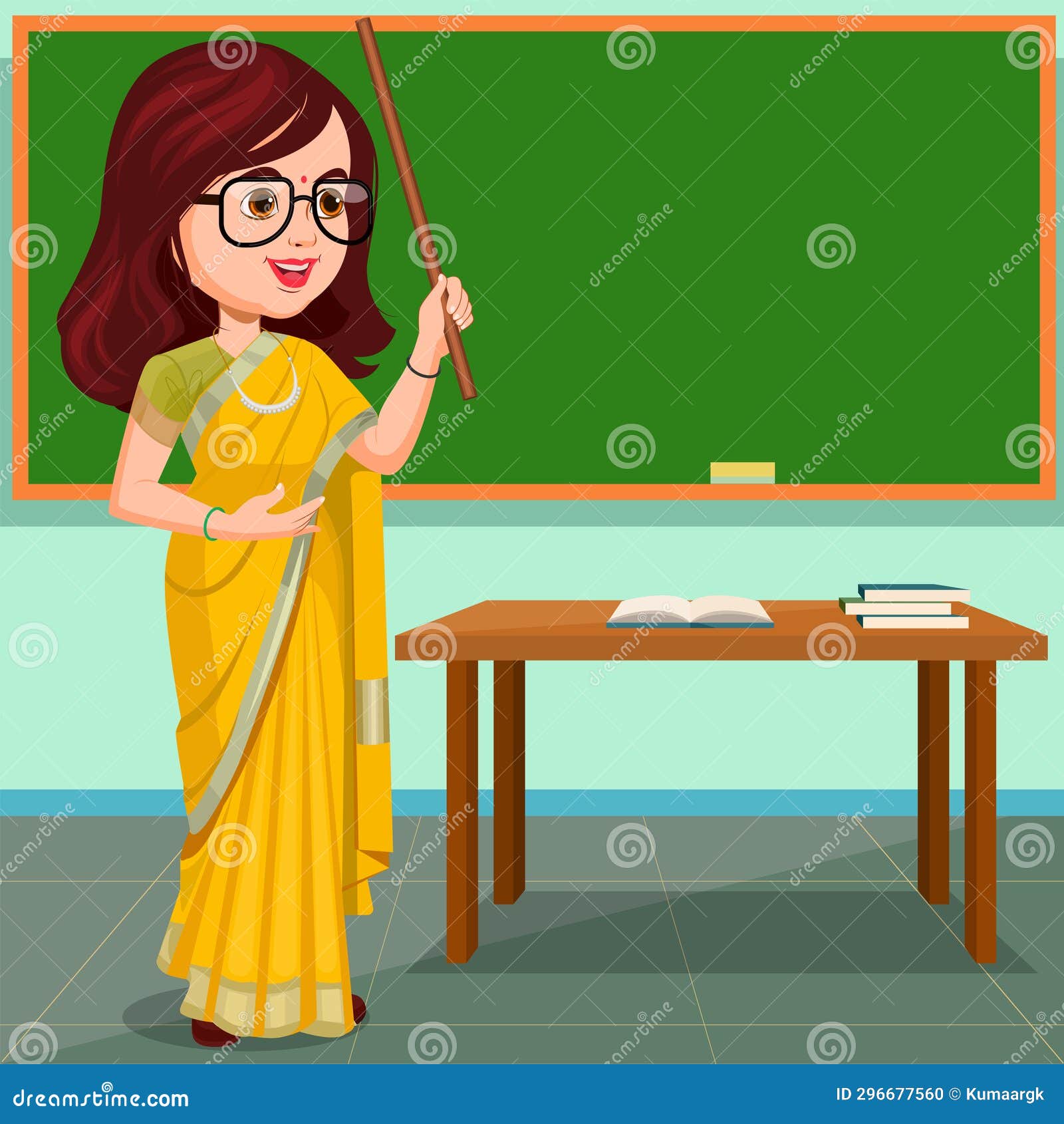 An Indian Teacher Standing In Front Of A Rural Indian School - Vector ...