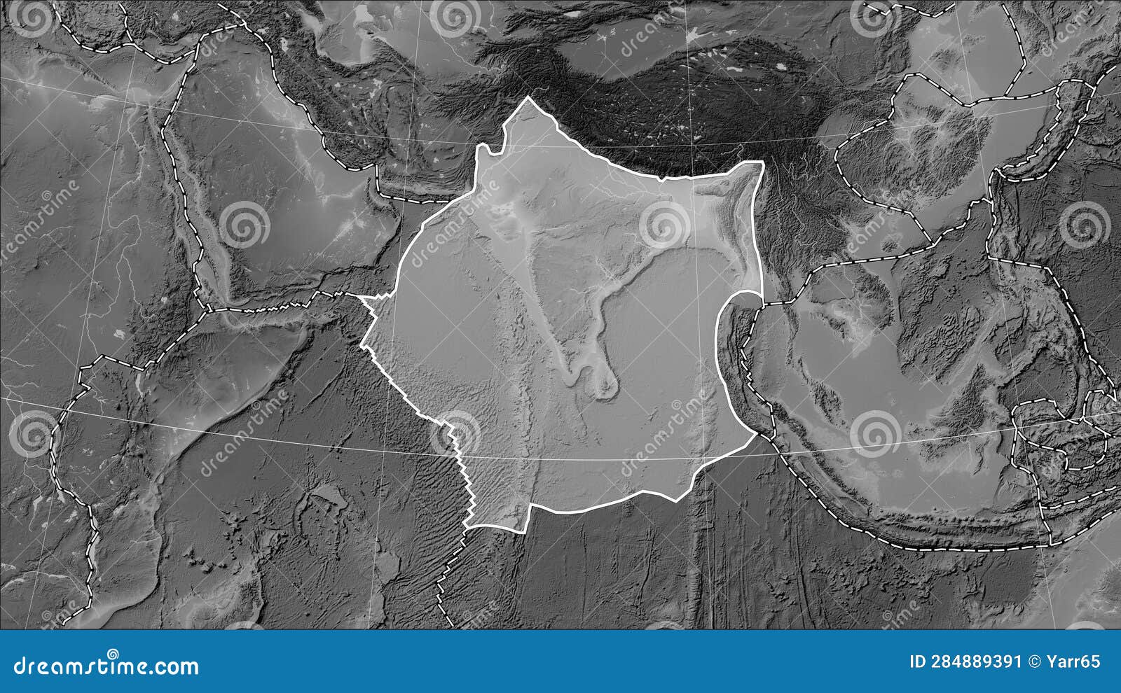 Indian Plate - Boundaries. Grayscale Map Stock Illustration ...