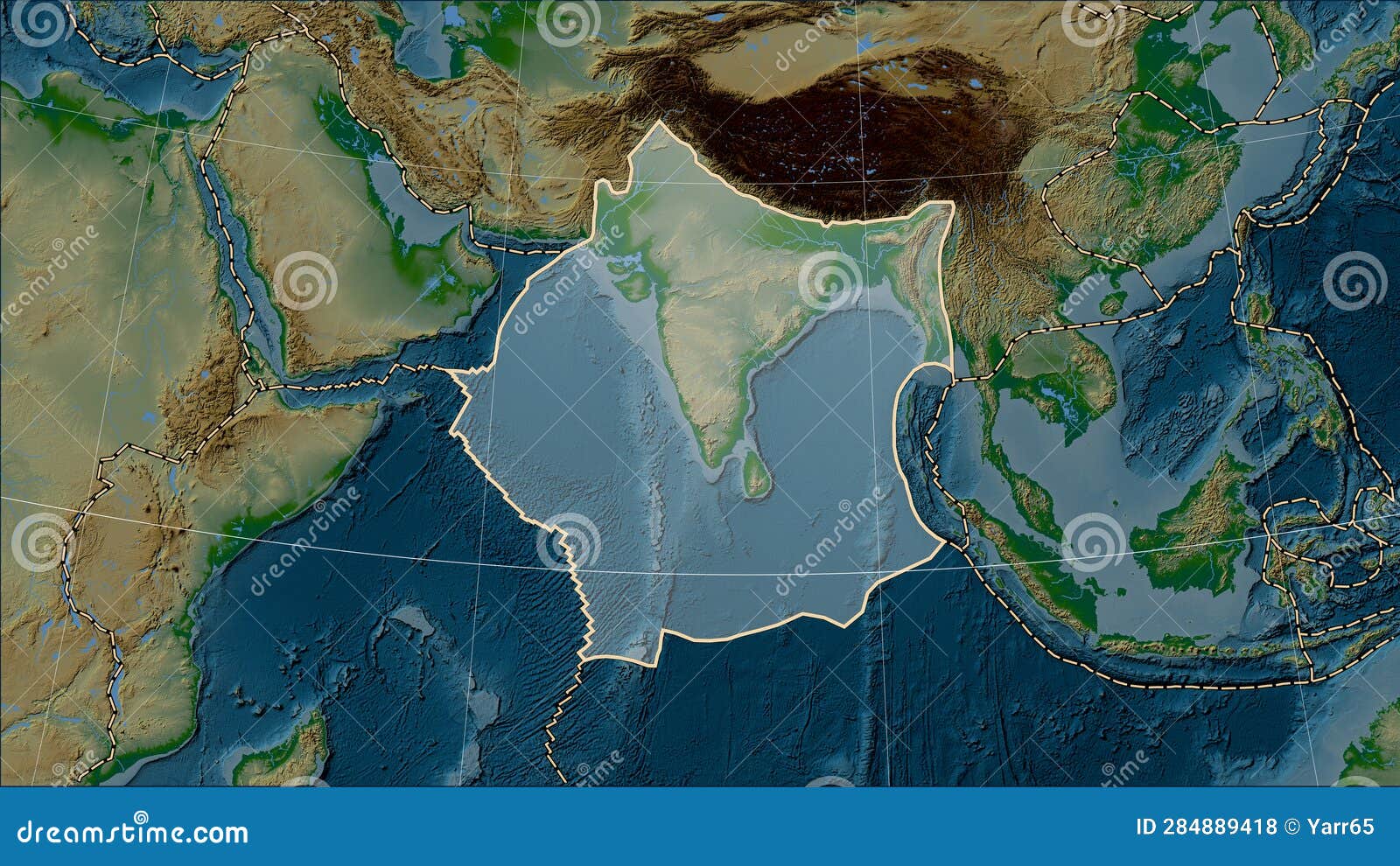 Indian Plate - Boundaries. Physical Map Stock Illustration ...