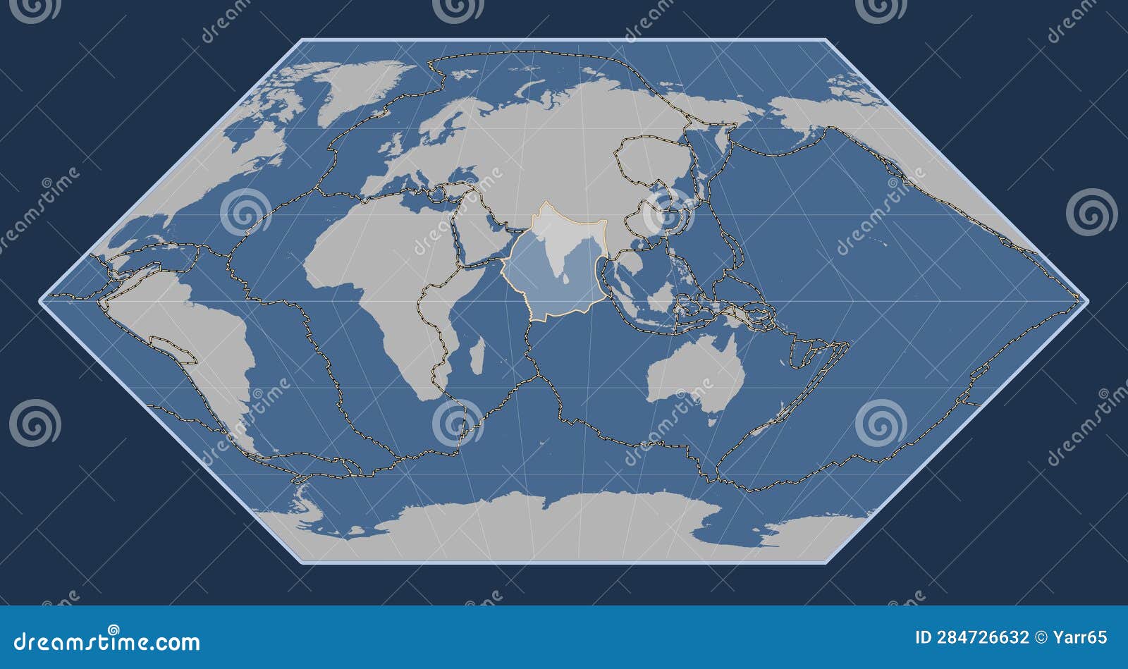 Indian Tectonic Plate. Contour. Eckert I. Boundaries Stock Illustration ...