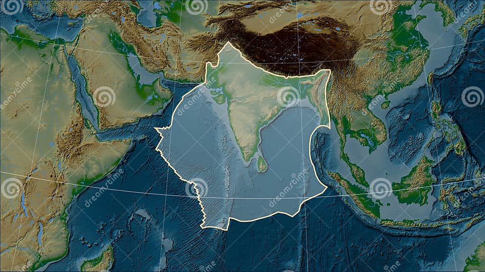 Indian Tectonic Plate. Physical Map Stock Illustration - Illustration ...