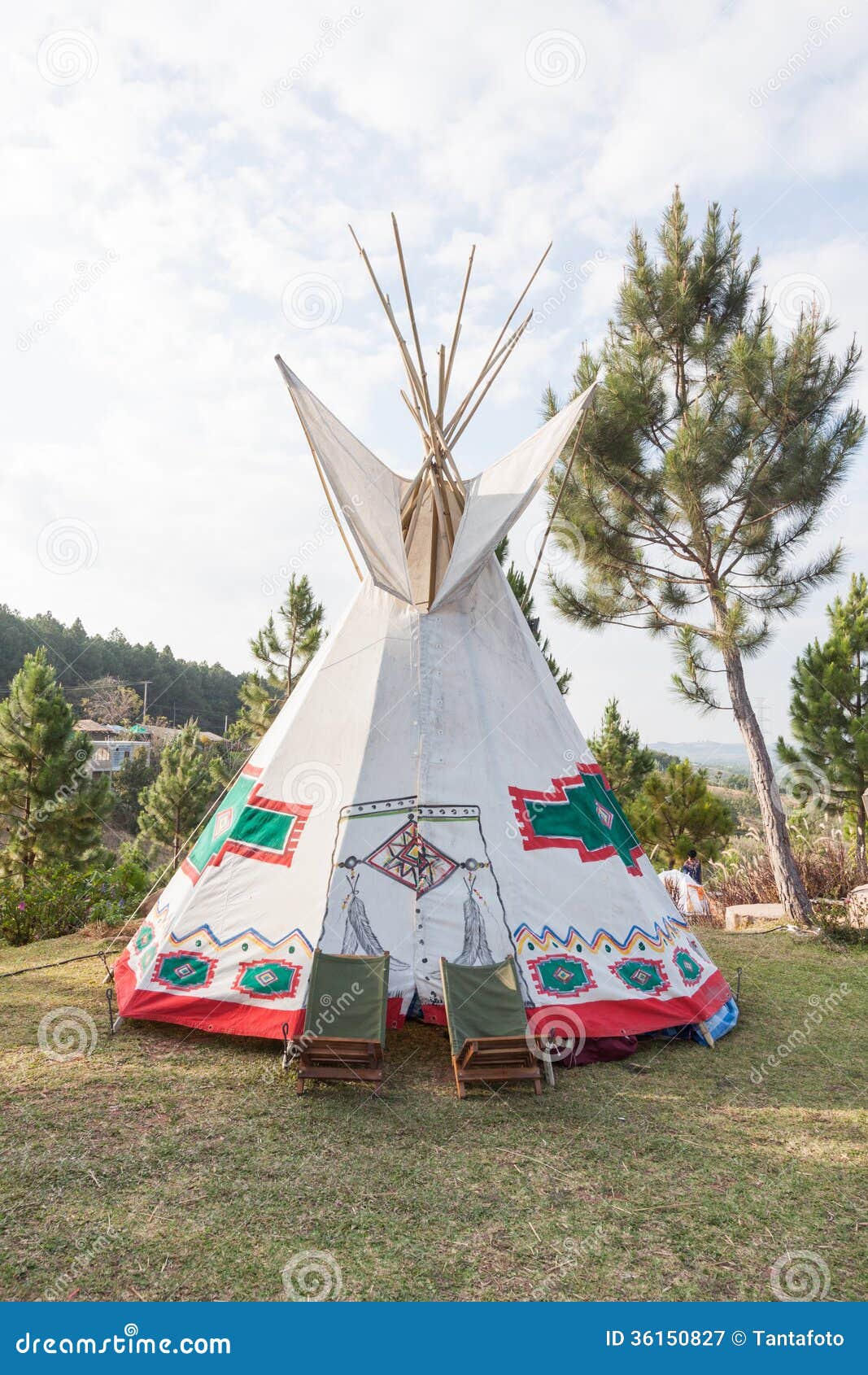 An Indian Teepee Set Up in a Meadow among Pine Wood Stock Image - Image ...