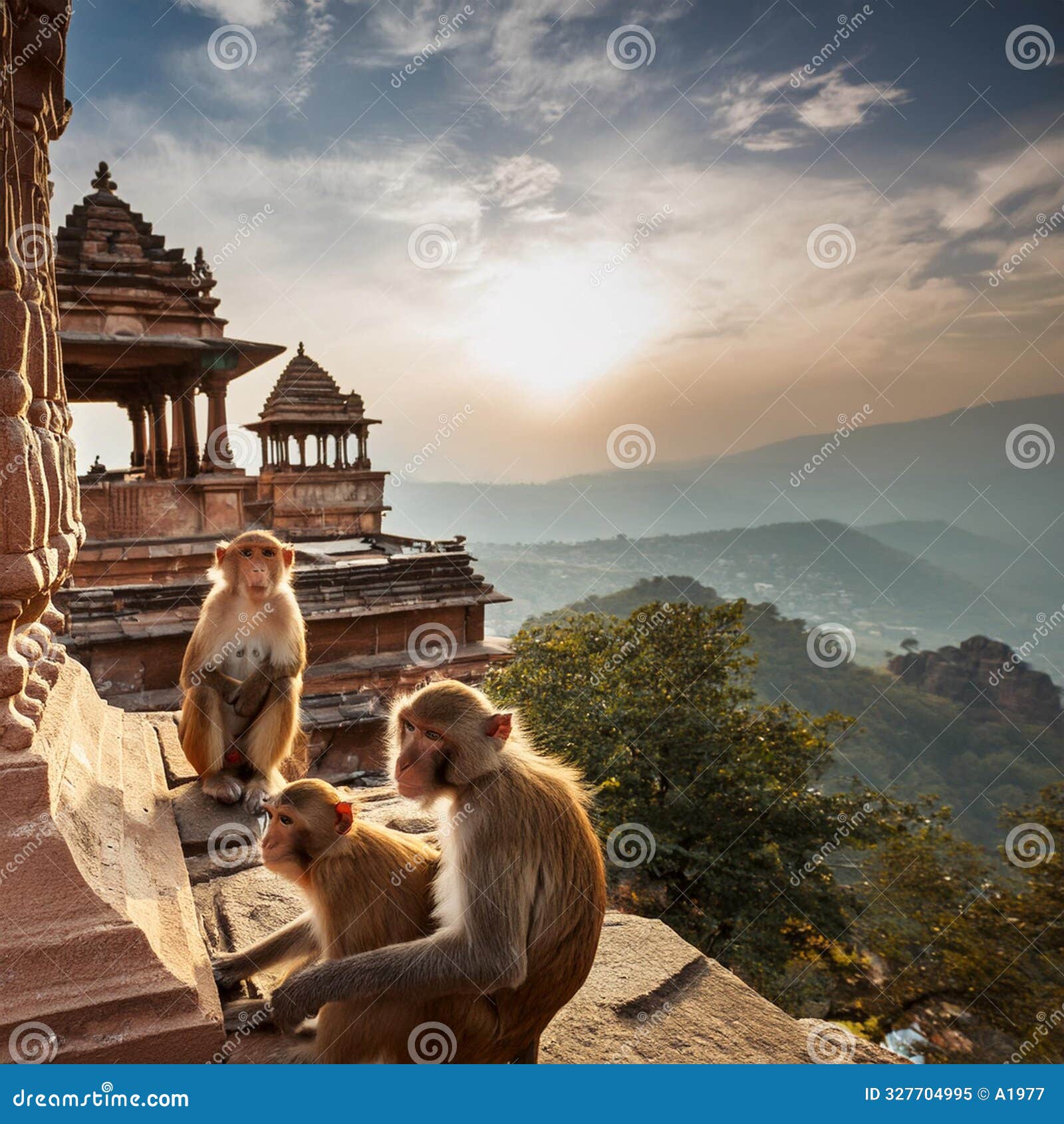 Indian Temple with Monkey, AI Generated Stock Illustration ...