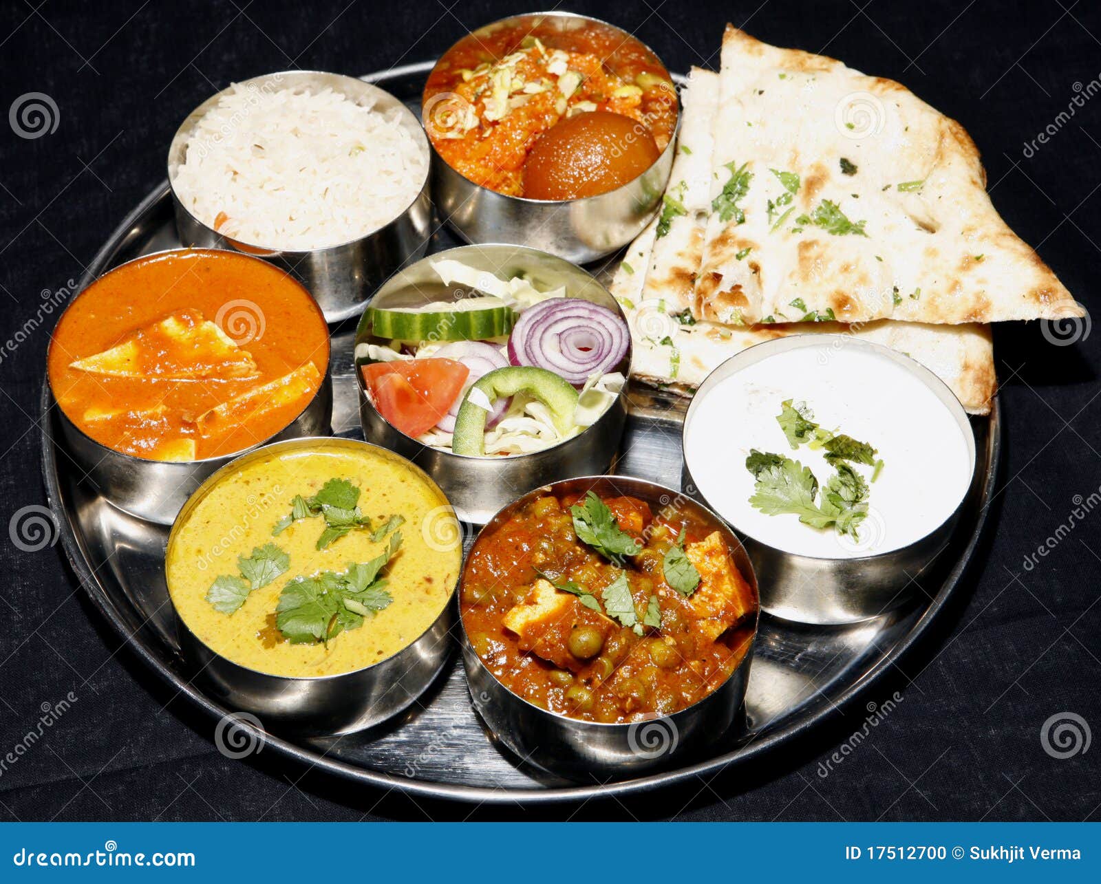 Indian Thali Combo with Naan Stock Photo - Image of meat, food: 17512700