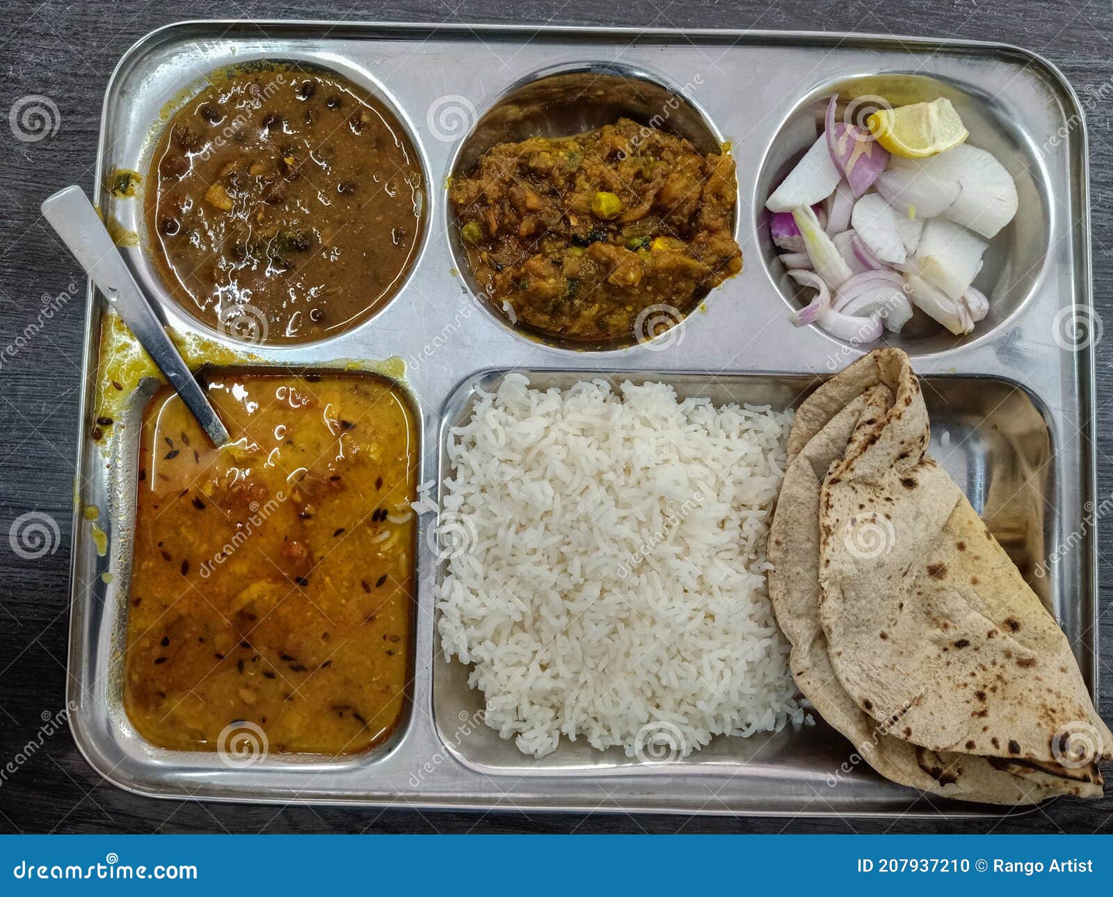 Indian Thali Dal Roti Chawal Sabji Stock Photo - Image of lunch, meal ...