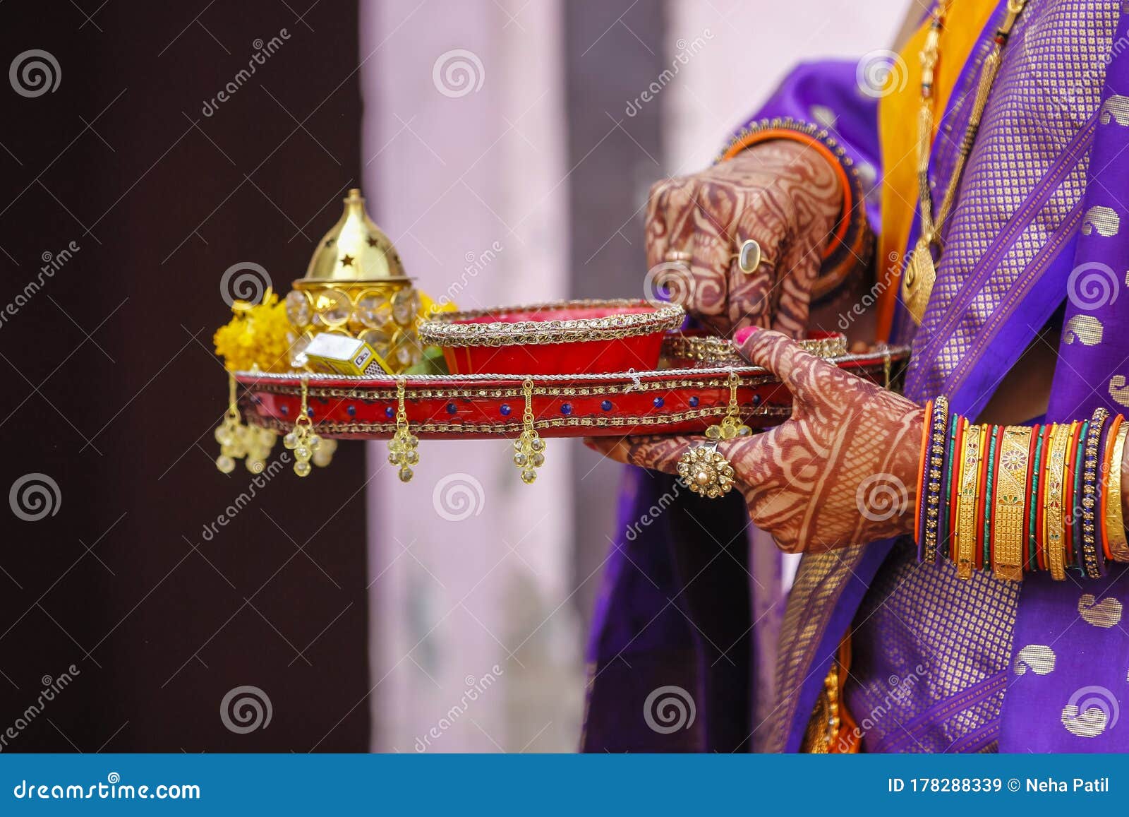 Indian Traditional Wedding Ceremony : Decorative Puja Thali Stock Image ...