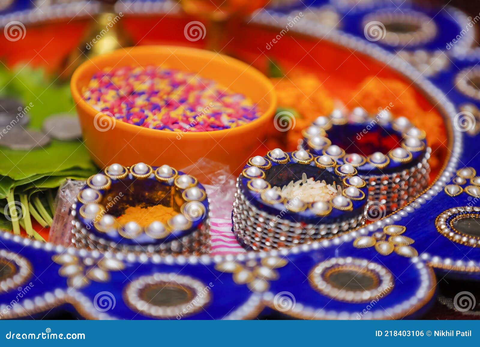 Indian Traditional Wedding Ceremony : Decorative Puja Thali Stock Photo ...