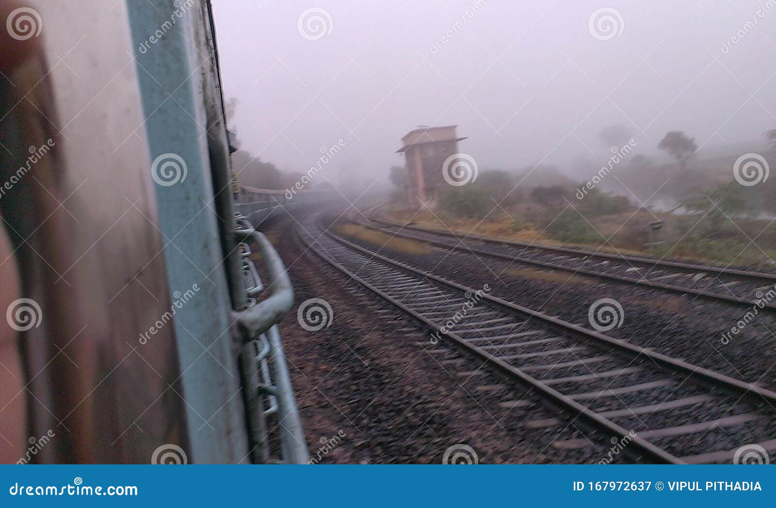 Indian Train View from Gate in the Morning, Full of Fog Stock Image ...