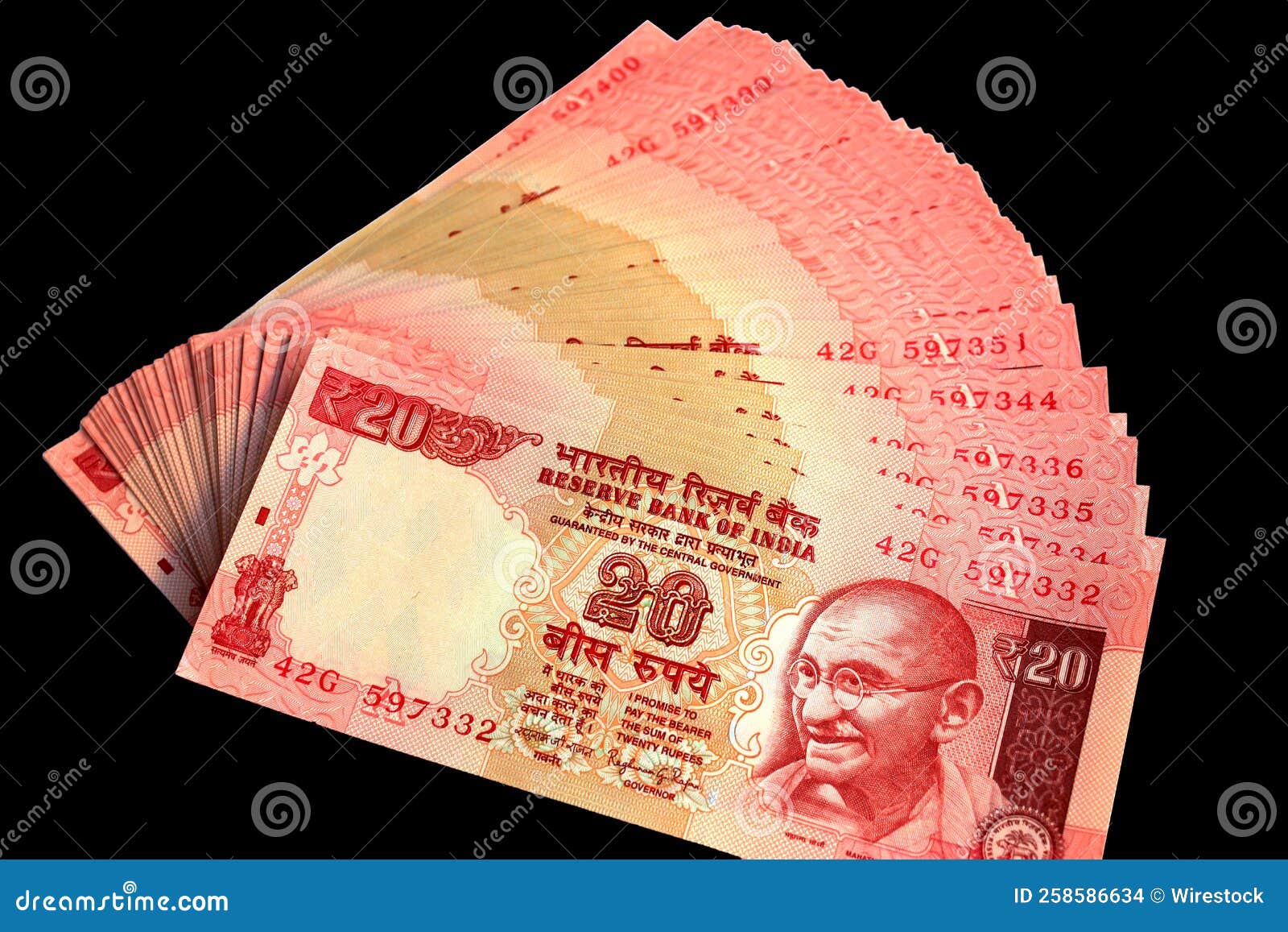 Indian Twenty Rupees Four Notes Closeup Collage On The Floor Royalty ...