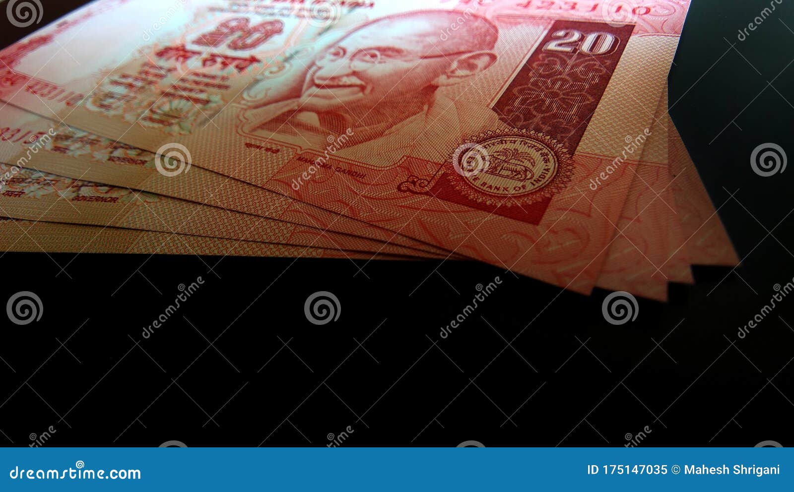 Indian Twenty Rupees Four Notes Closeup Collage on the Floor Stock ...