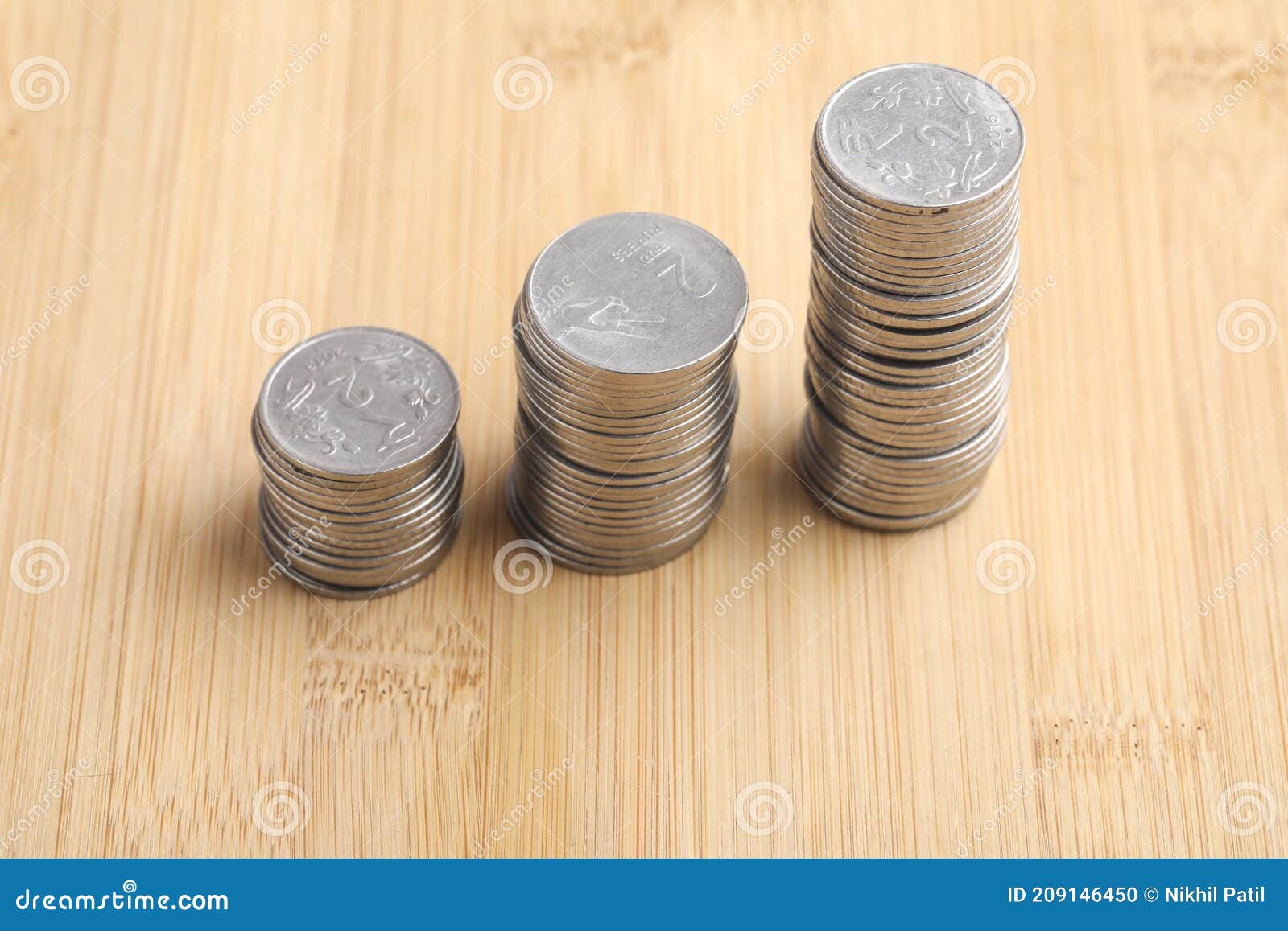 Indian Two Rupee Coins Arrange in Graph on Wooden Board Stock Photo ...
