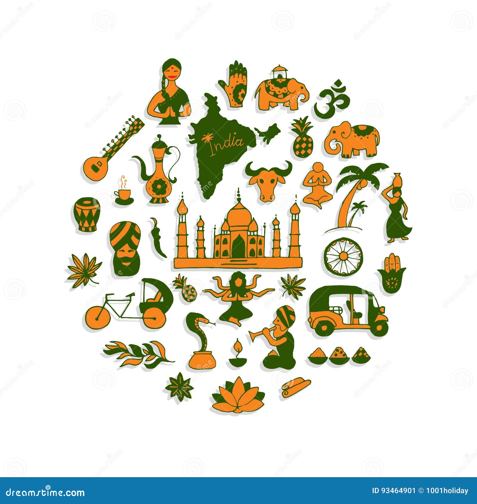 Indian Vector Icons Circle Set Stock Vector - Illustration of famous ...