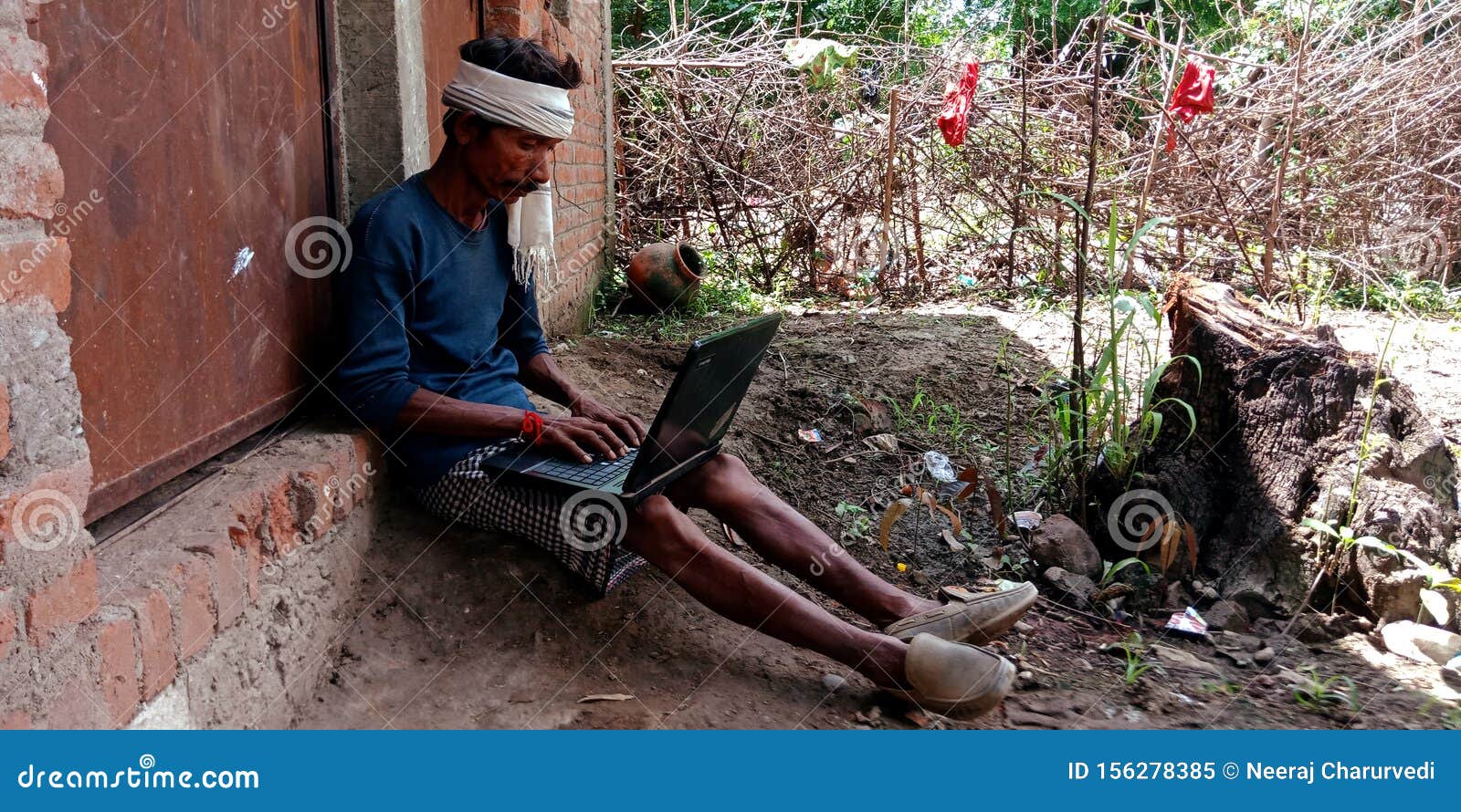 An Indian Villager Operating Computer Internet Connection in Backward ...