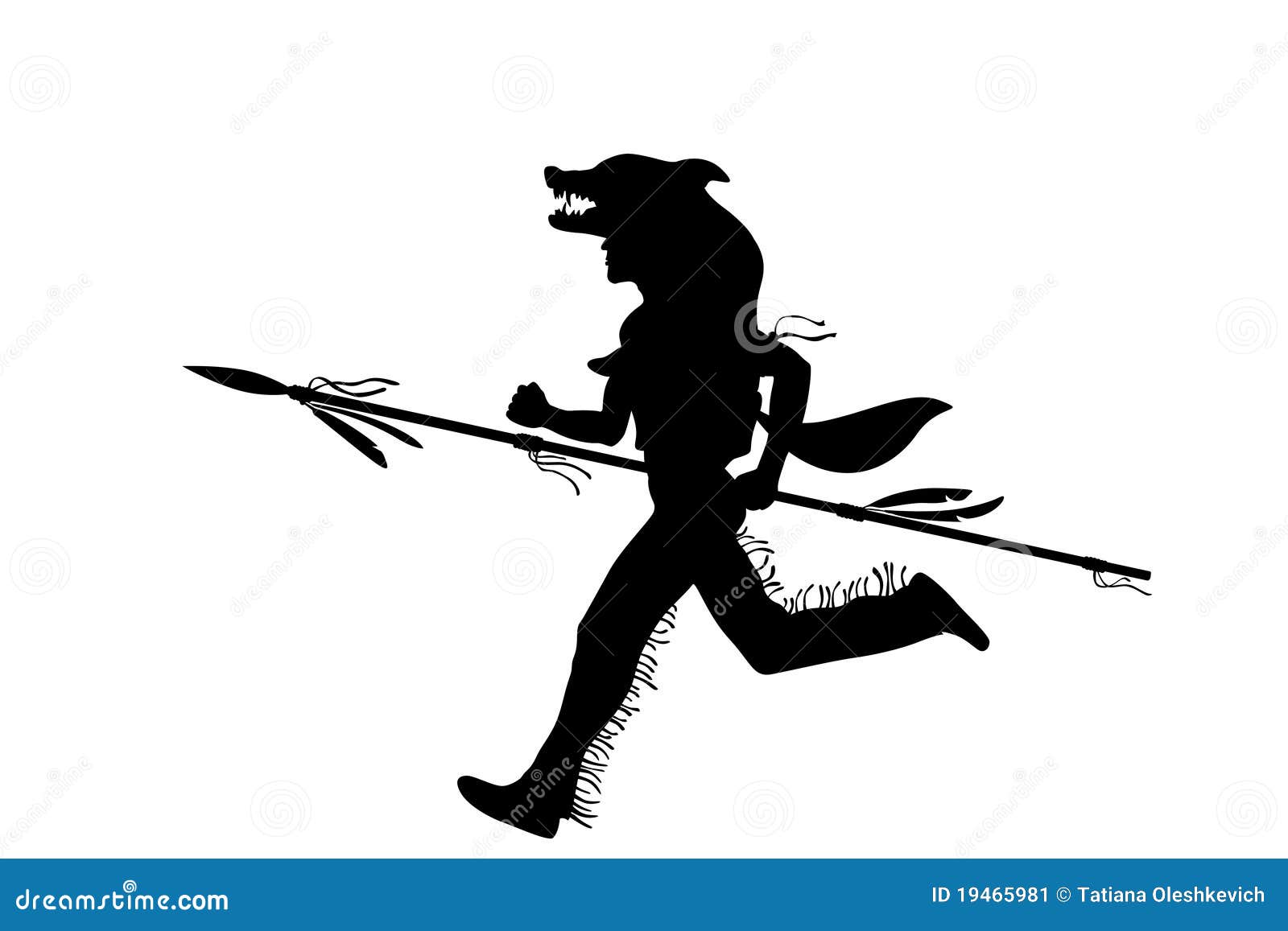 Indian Warrior Running with Spear Stock Illustration - Illustration of ...
