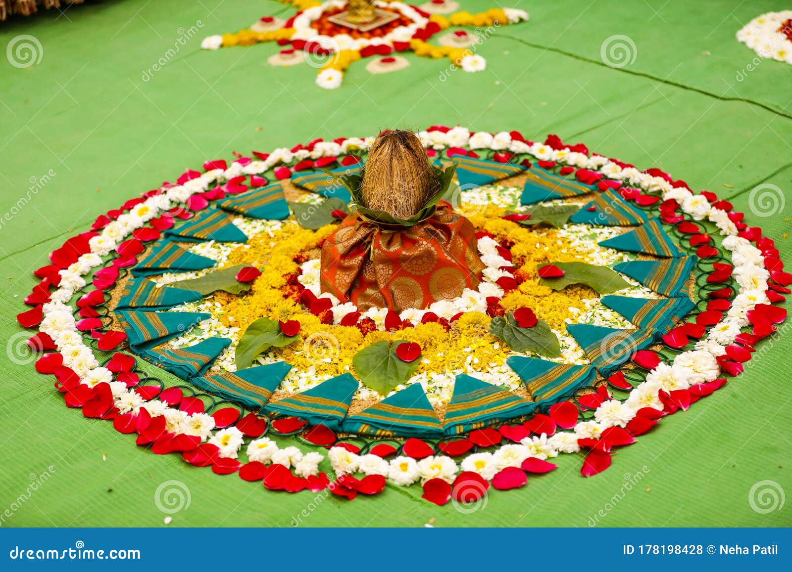 Indian Wedding Ceremony : Decorative Coper Kalash with Green Leaf and ...