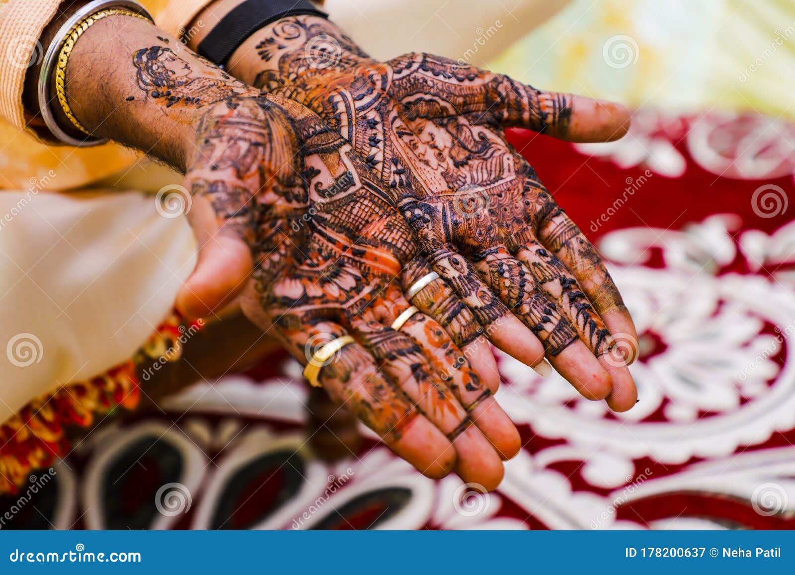 Indian Wedding Ceremony : Groom Hand with Mehandi Design Stock Image ...