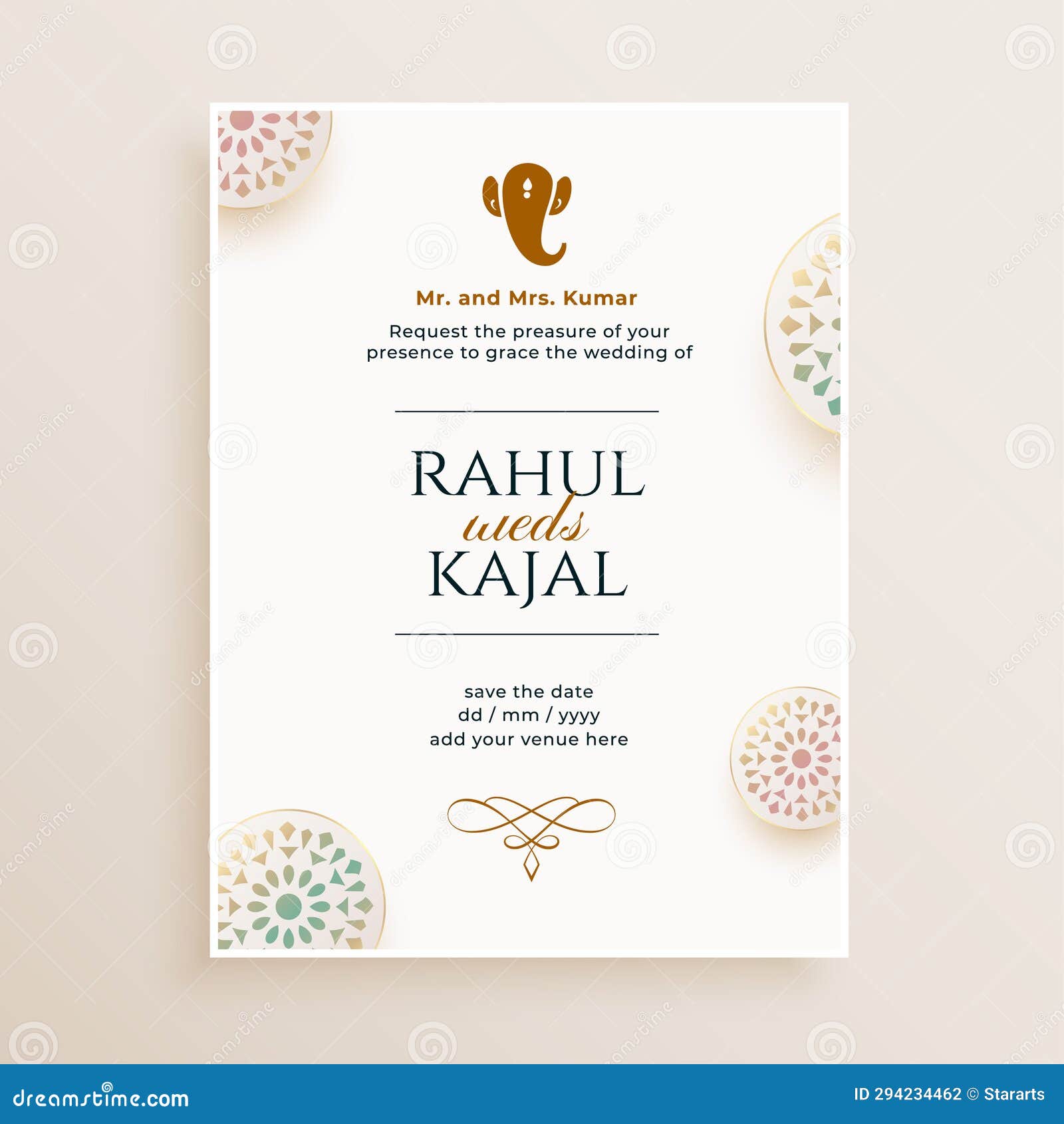 Indian Wedding Invitation Card for the Shaadi Celebration Stock Vector ...