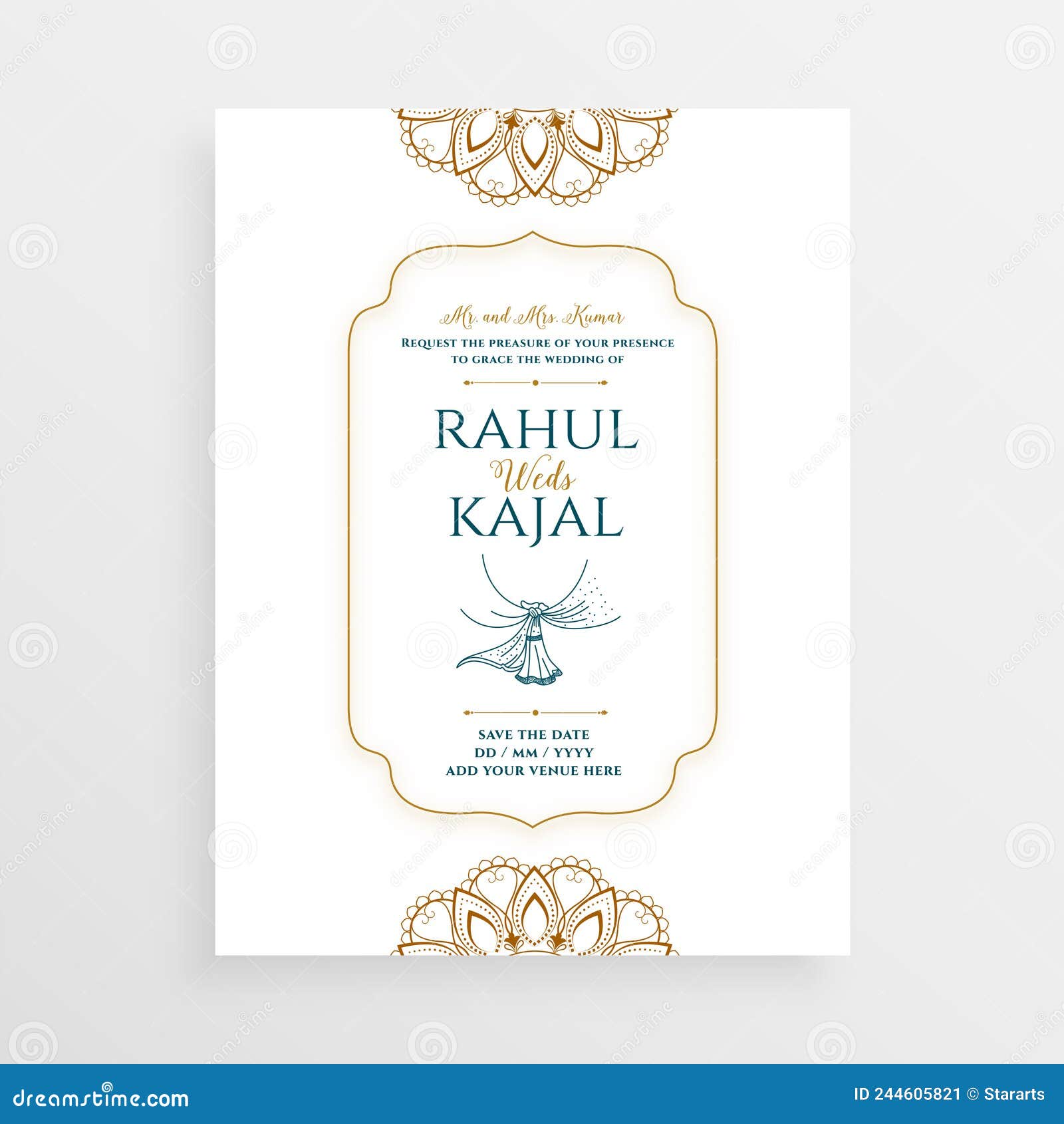 Indian Wedding Invitation Card in Simple Style Stock Vector ...