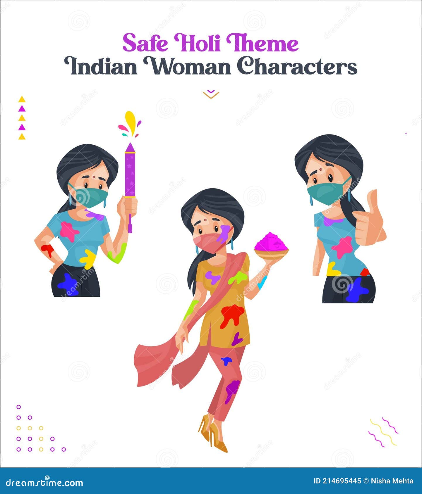 Holi Festival Character Set Illustration Stock Vector - Illustration of ...