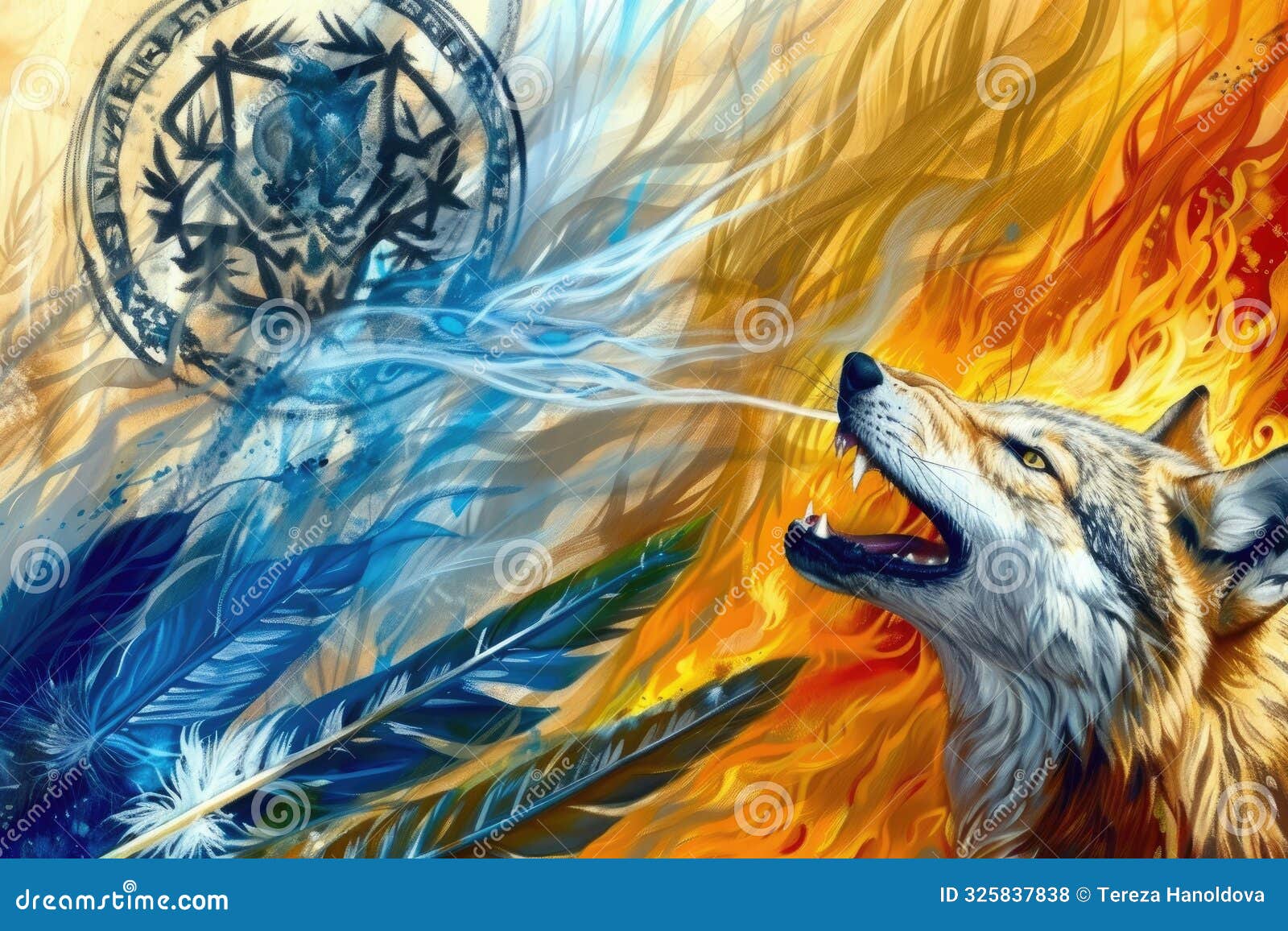 Indian Wolf with Feather, Animal and Nature Stock Illustration ...