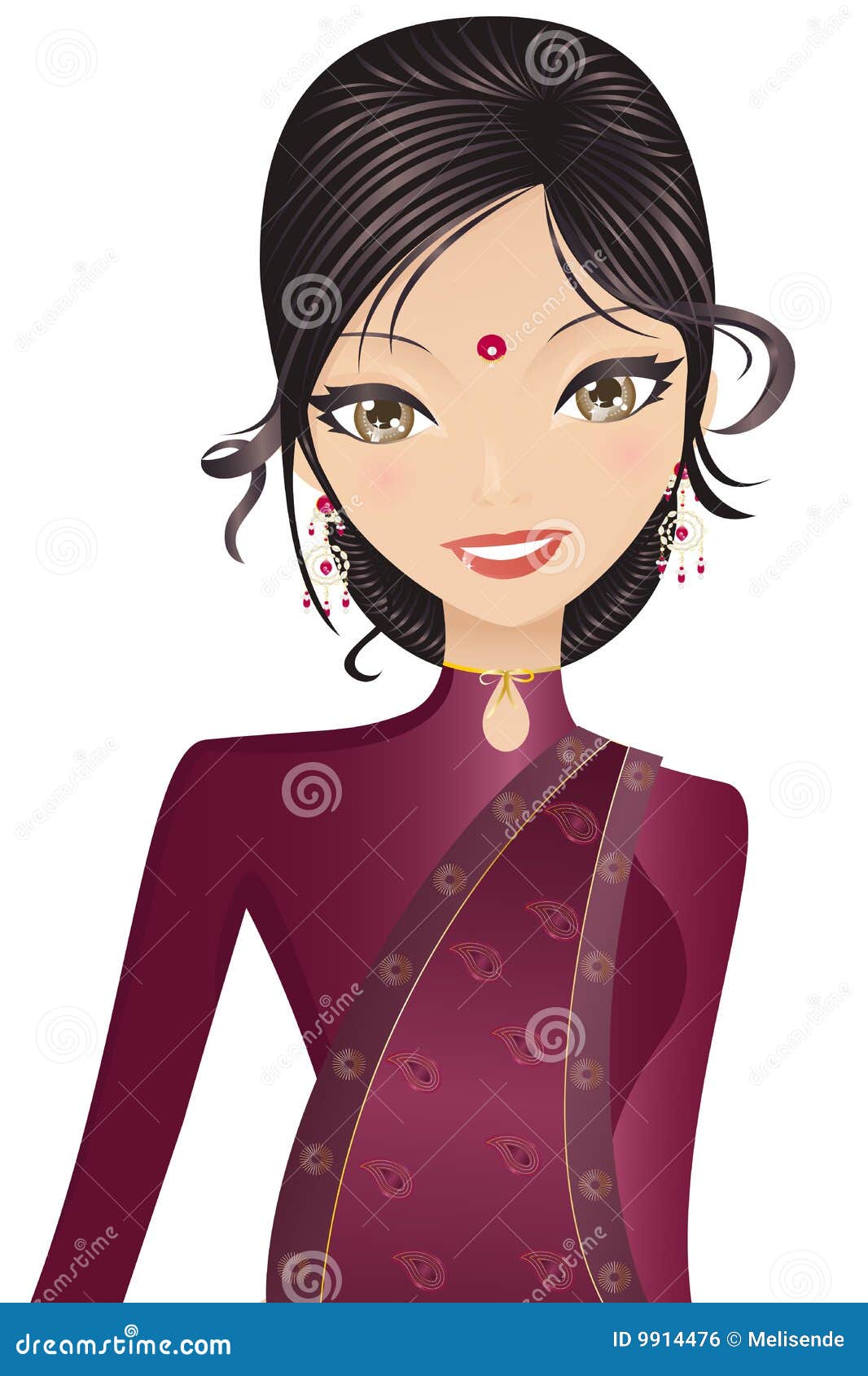 Indian Woman Bindi Face Avatar Traditional Clothes Female Cartoon ...