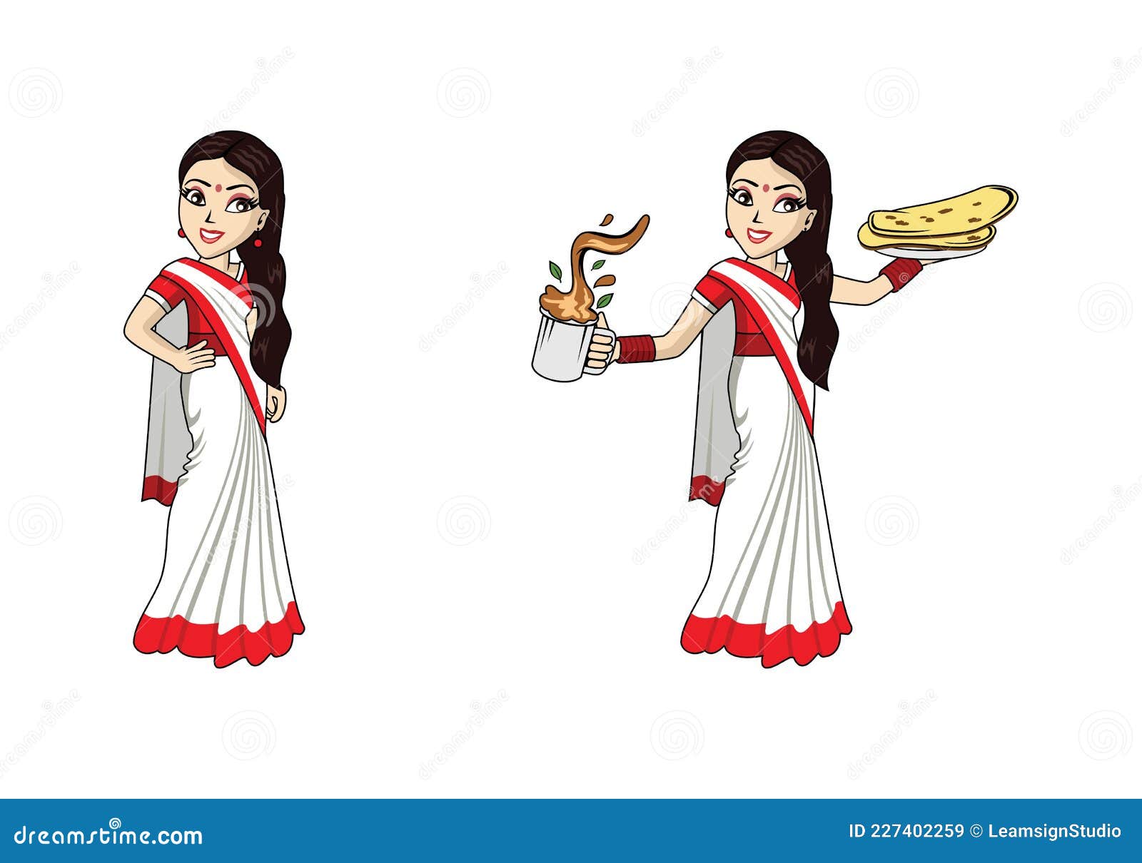 Beautiful Indian Women Character Design Illustration Stock Vector ...
