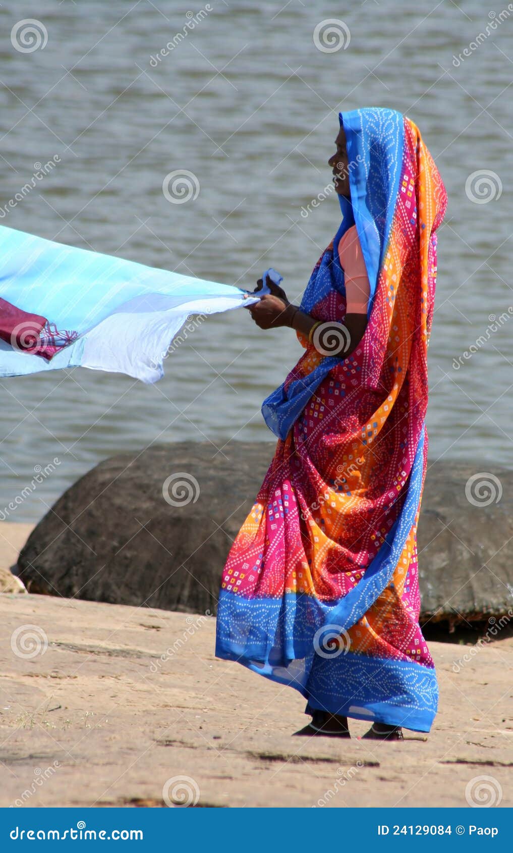 Indian Woman Drying Laundry Editorial Stock Image - Image of asian ...