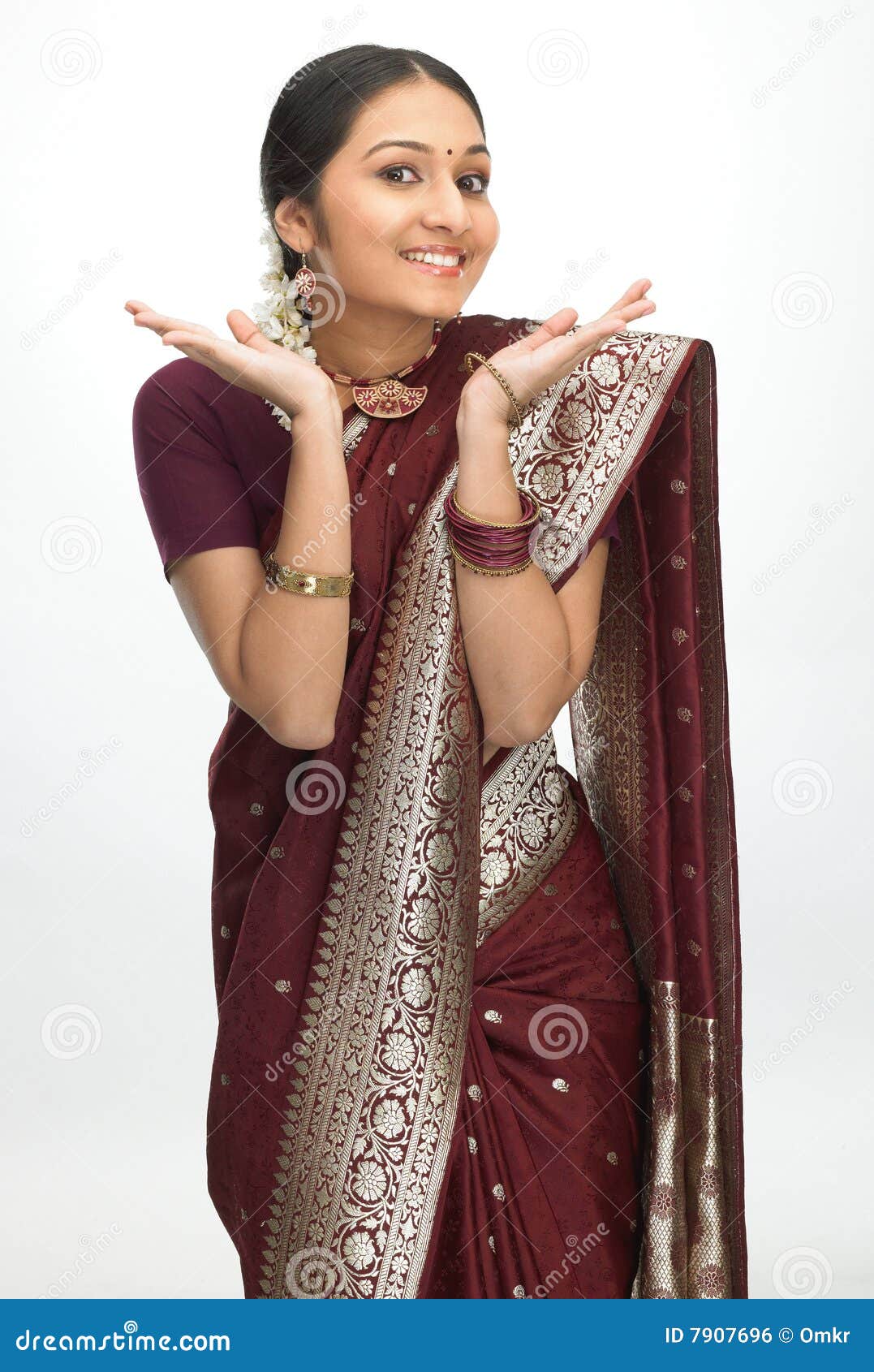 Indian Woman with Fine Hands Expression Stock Photo - Image of beauty ...