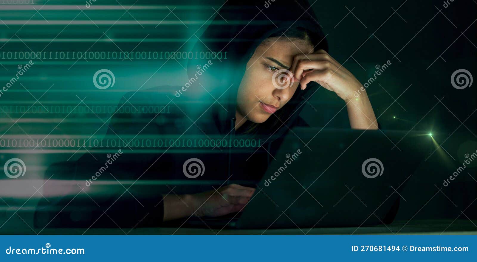 Indian Woman Hacker And Code Glitch Overlay Of Cybersecurity Problem With Coding Graphic