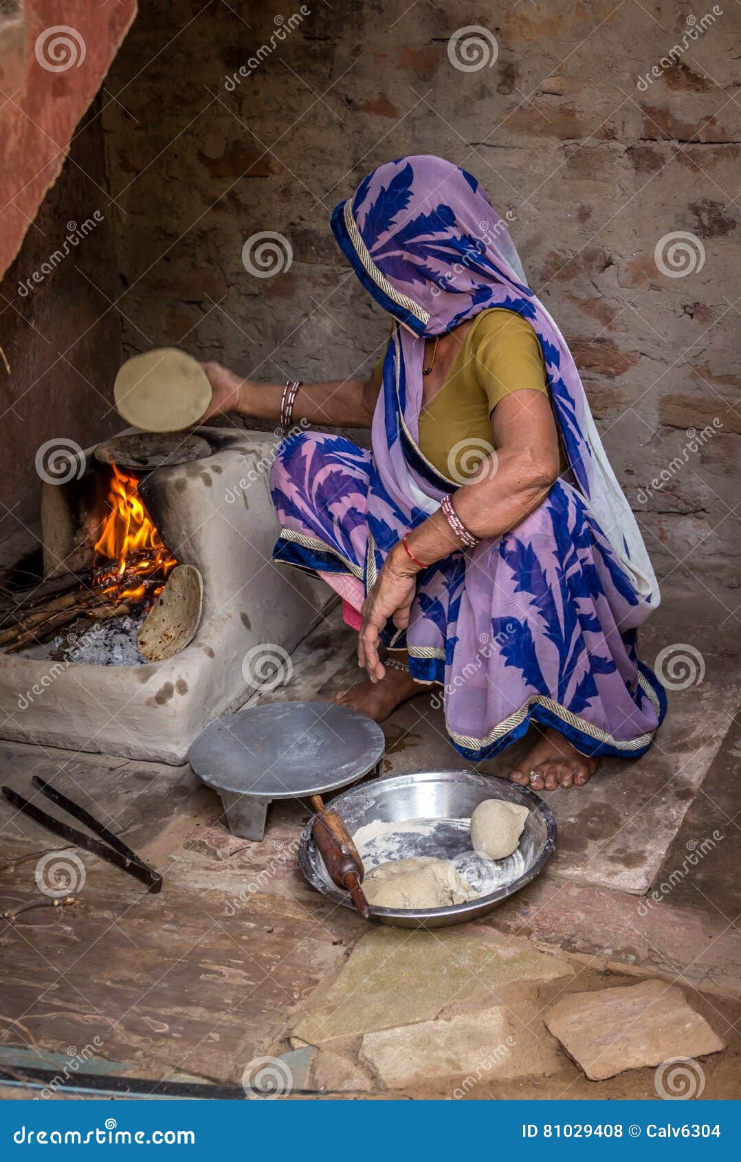 Indian Woman Making Bread editorial stock photo. Image of beautiful ...
