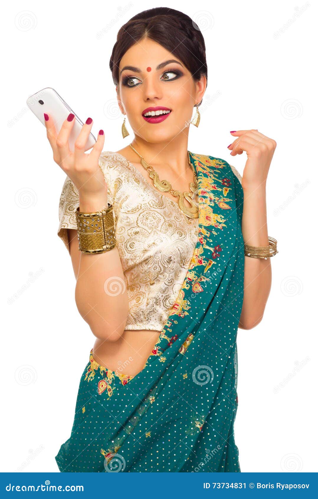 Indian Woman with Mobile Phone Stock Image - Image of folk, ethnicity ...
