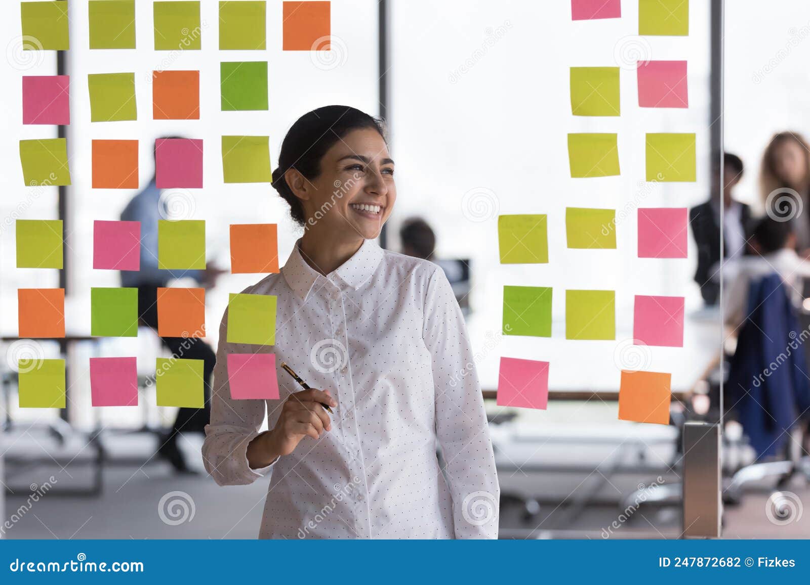 Indian Woman Prepare for Briefing Use Stickers Attached on Wall Stock ...