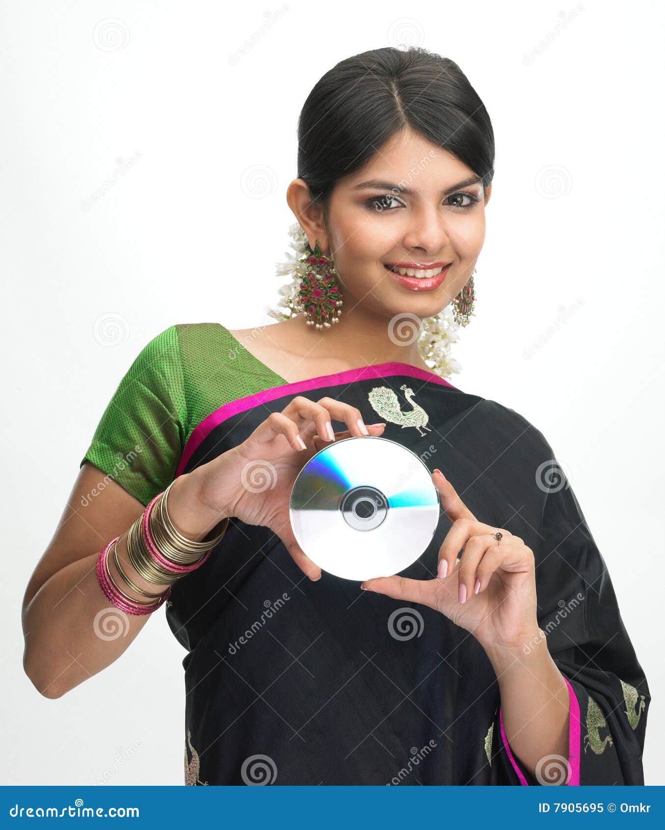 Indian Woman in Sari Holding CD Stock Image - Image of female ...
