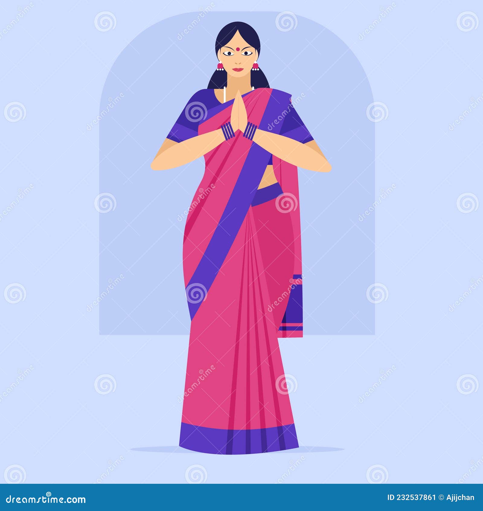 Indian Woman Wearing Sari Greets with Namaskar Gesture Stock Vector ...