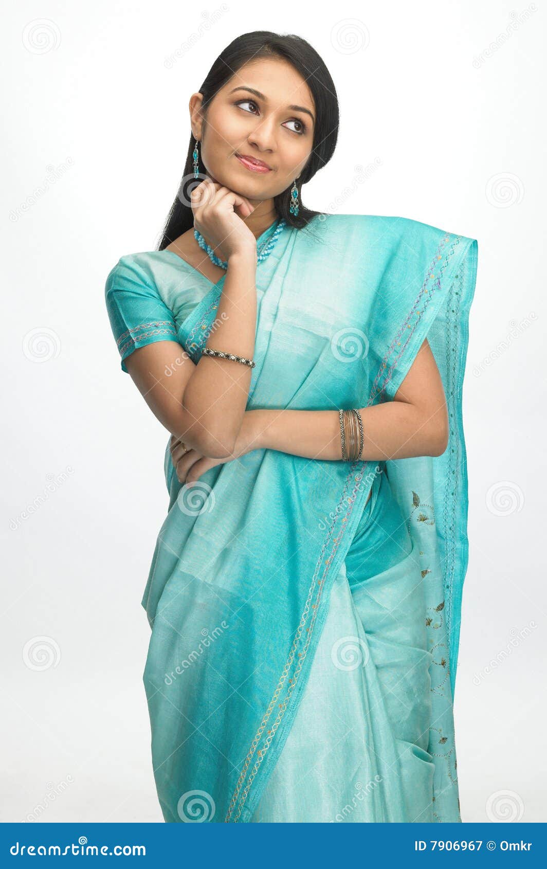 Indian Woman in Sari with Thinking Expression Stock Image - Image of ...